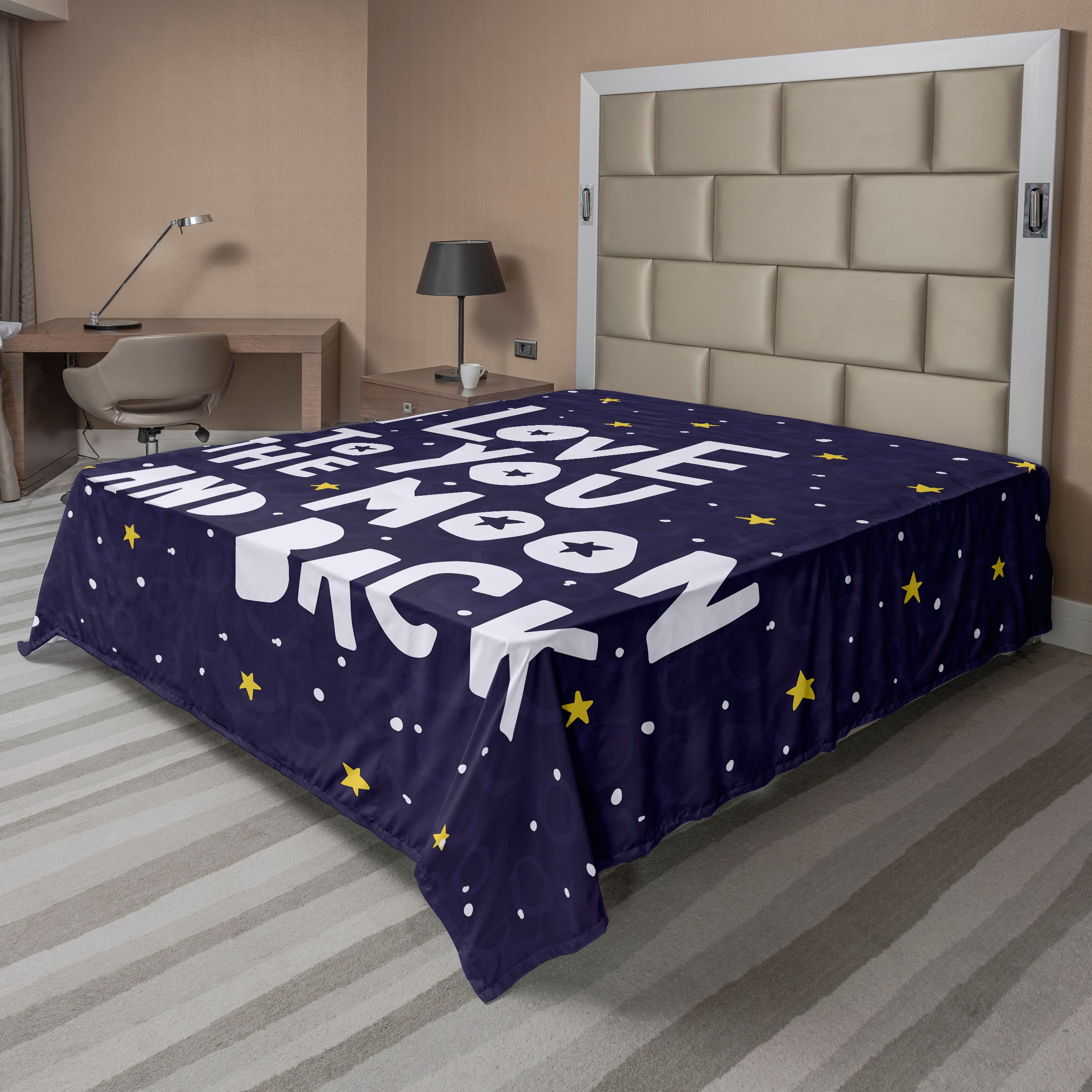 Ambesonne Starry Sky Flat Sheet, Planets Galaxy Space, Queen Size, Dark ...