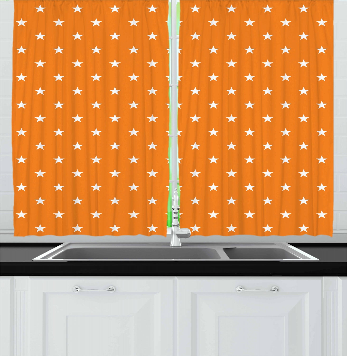 Ambesonne Stars Kitchen Curtains, Celebrations, 55"x39", Orange White ...