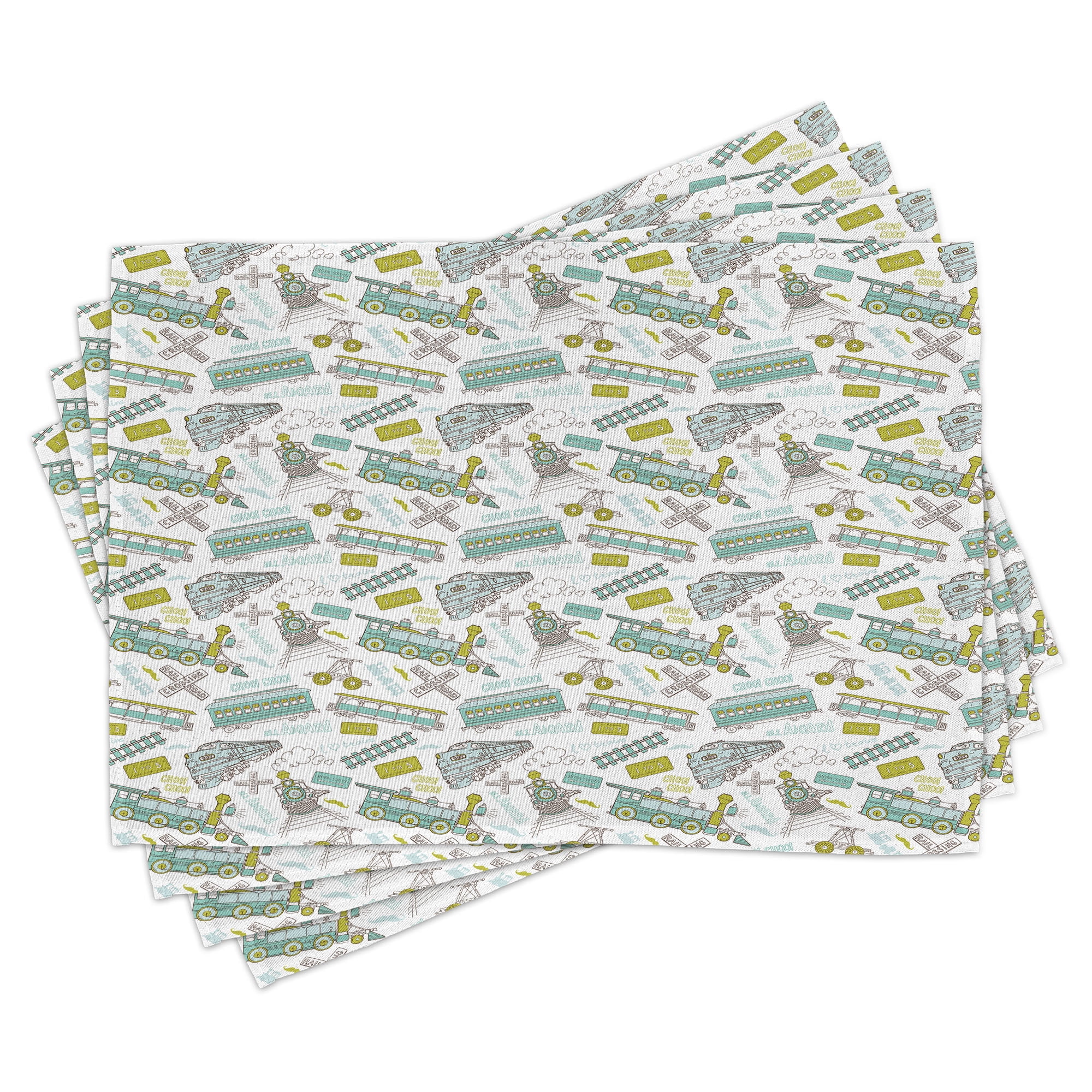 Ambesonne Steam Engine Place Mats Set of 4, Train Pattern Travel ...