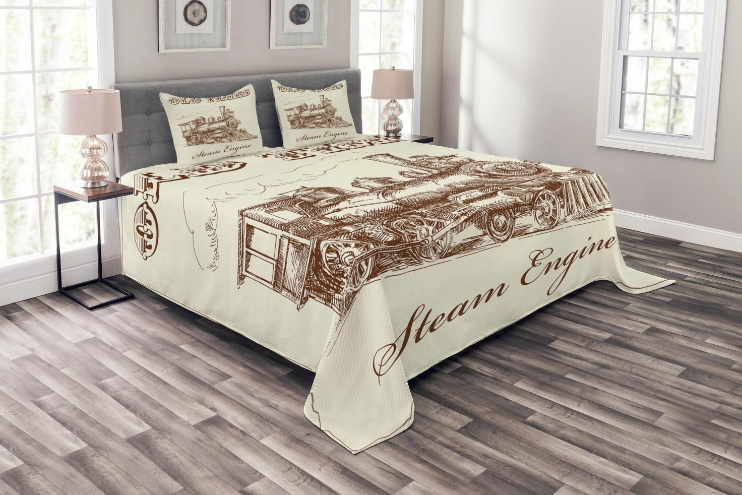 Ambesonne Steam Engine Quilted Bedspread Set 3 Pcs, Old Vintage Train ...