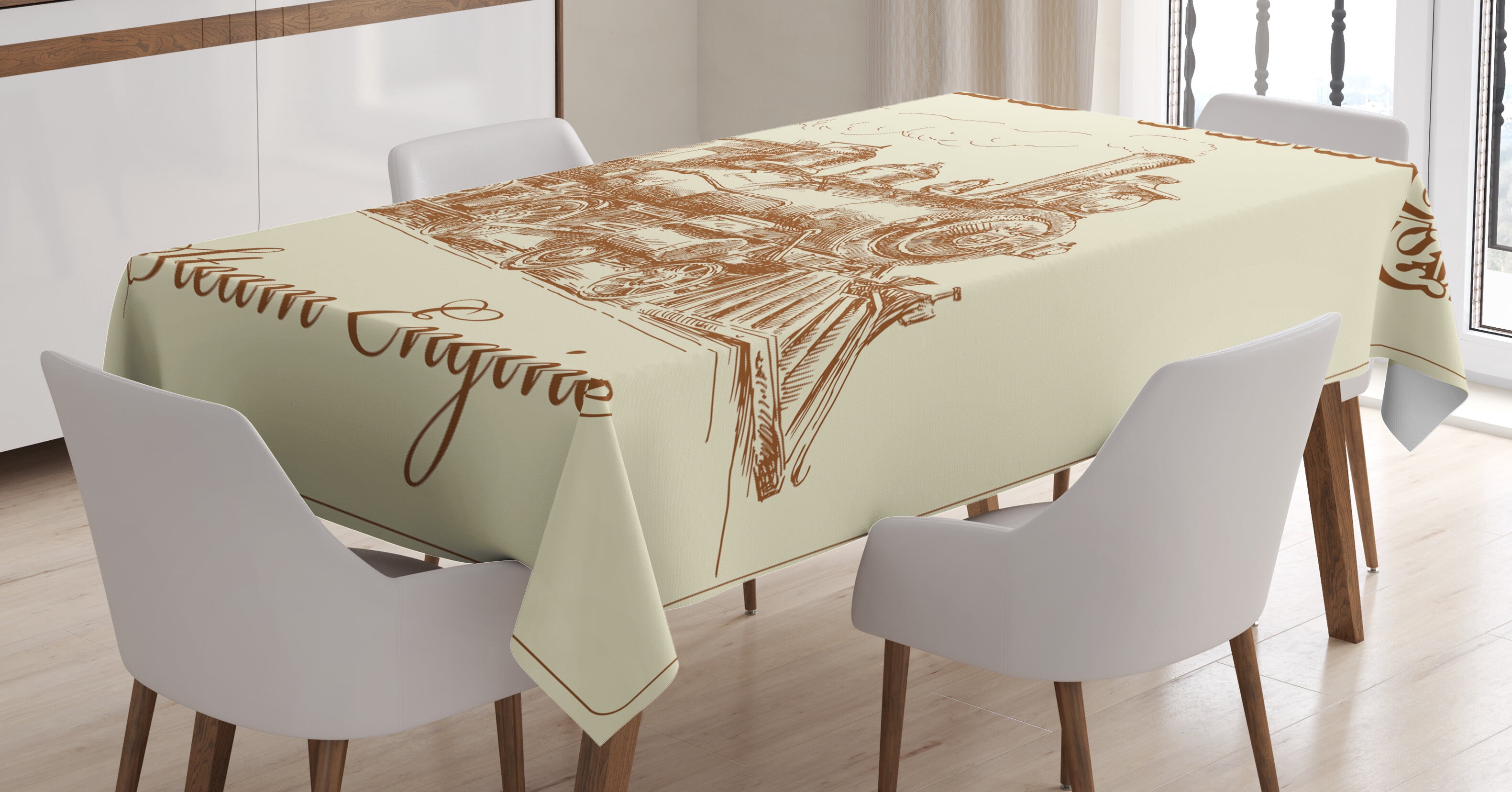 Ambesonne Steam Engine Tablecloth Rectangular Table Cover, Old Vintage ...