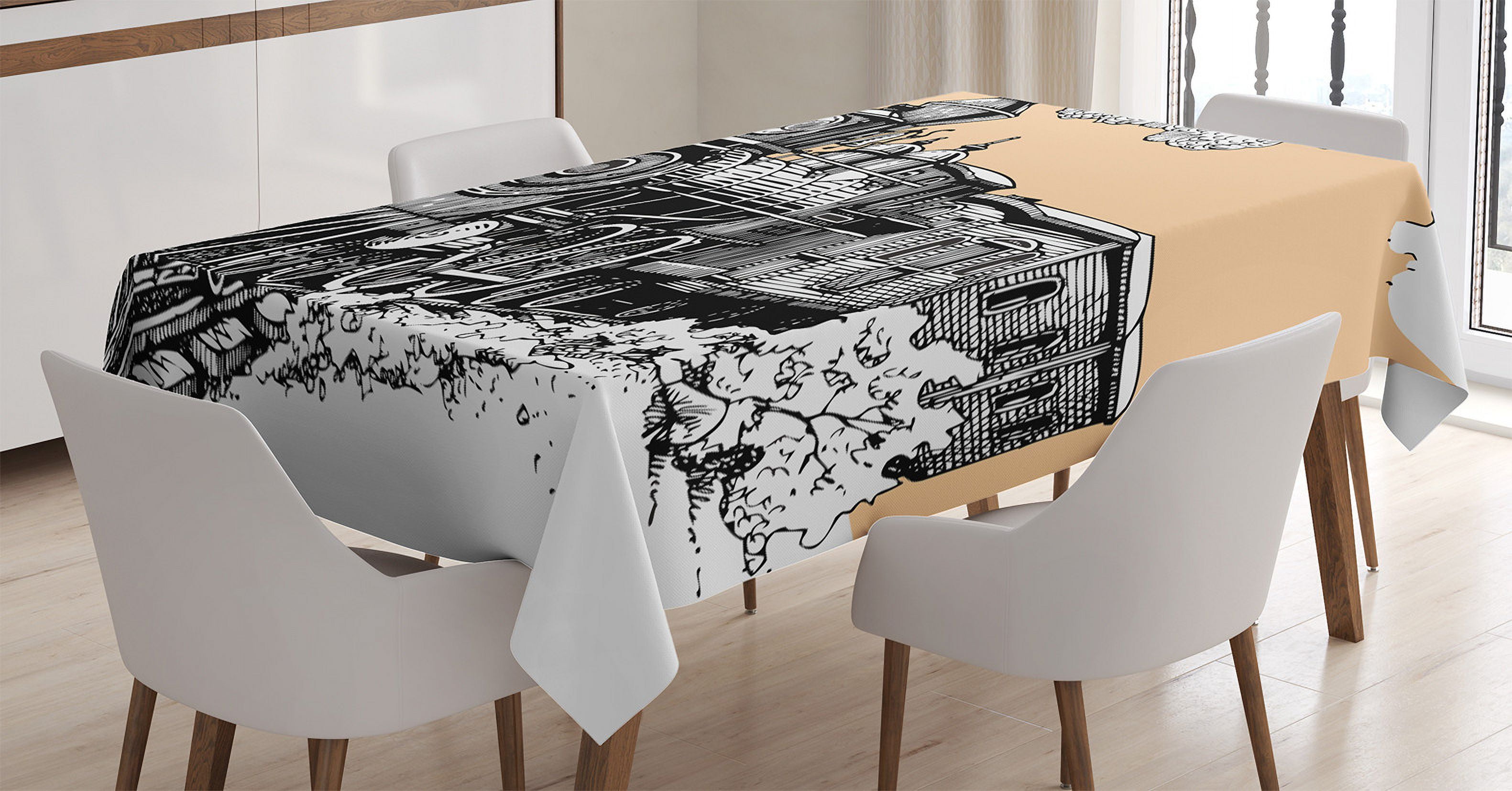 Ambesonne Steam Engine Tablecloth Rectangular Table Cover, Old Wooden ...