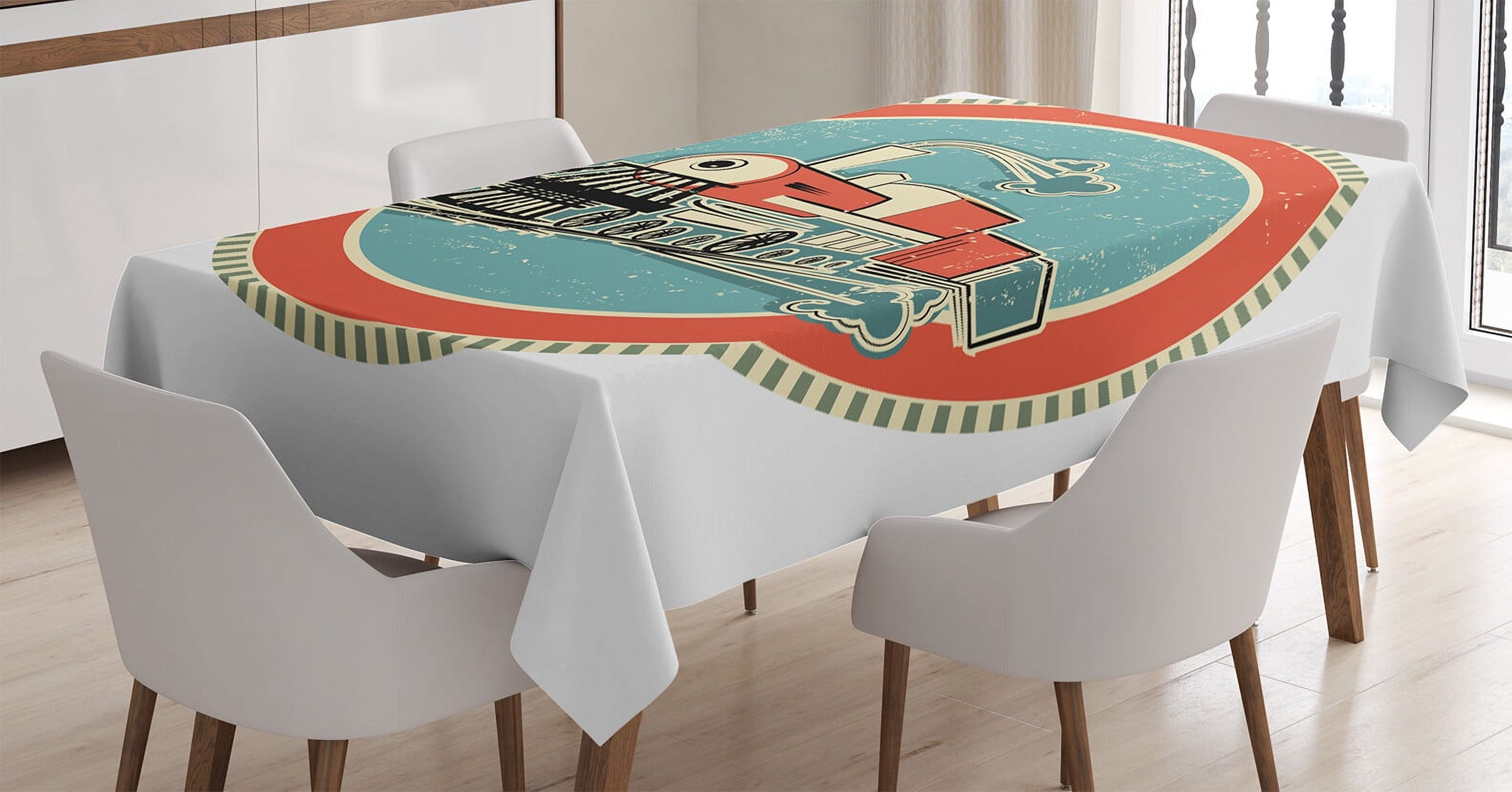 Ambesonne Steam Engine Tablecloth Rectangular Table Cover, Retro Train ...