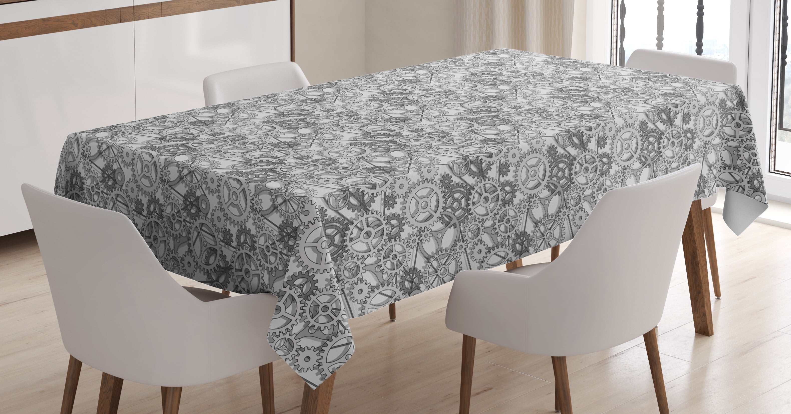 Ambesonne Steampunk Tablecloth Rectangular Table Cover, Grey Tone Gear ...