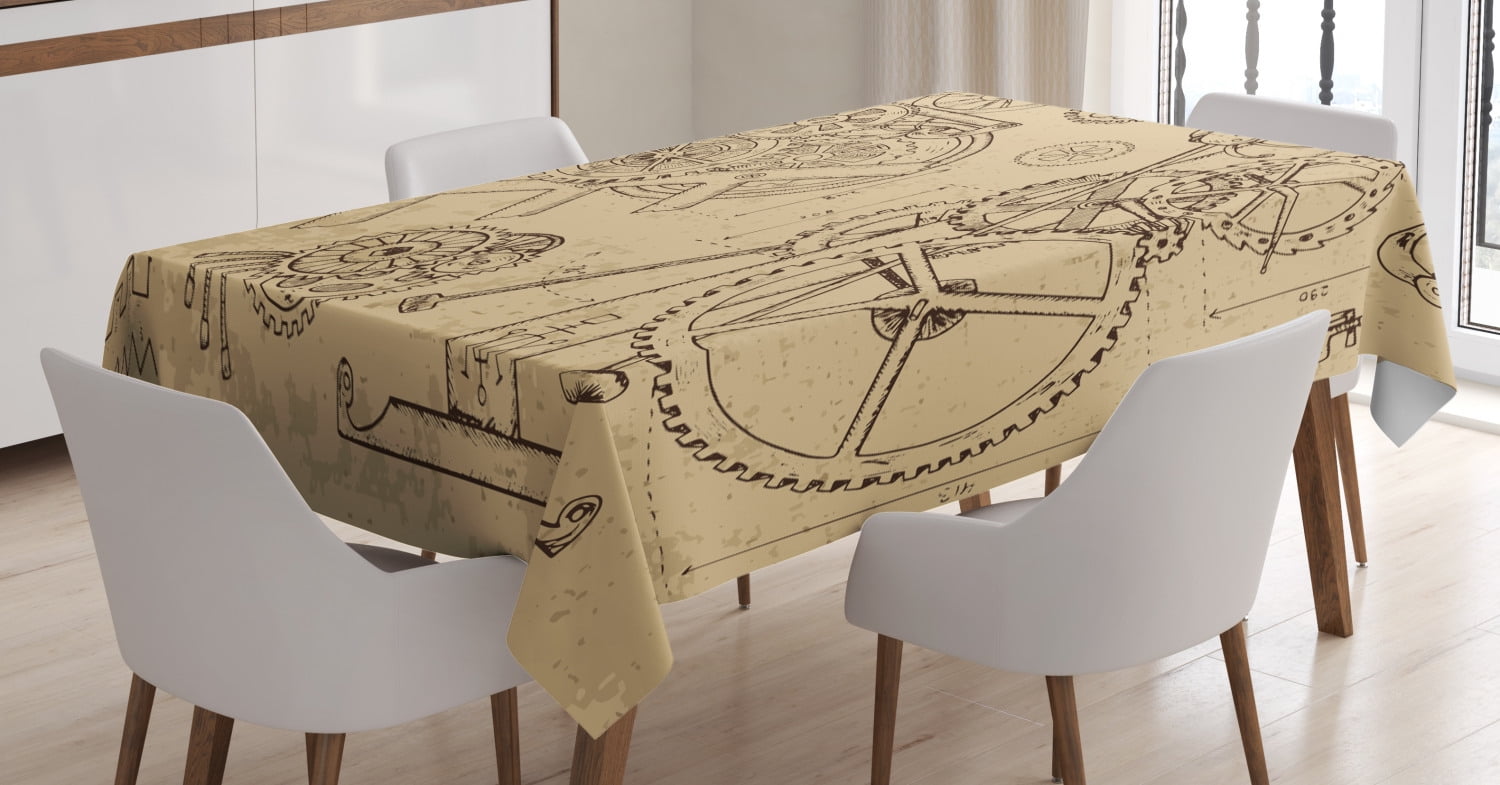 Ambesonne Steampunk Tablecloth Rectangular Table Cover, Hand-Drawn ...