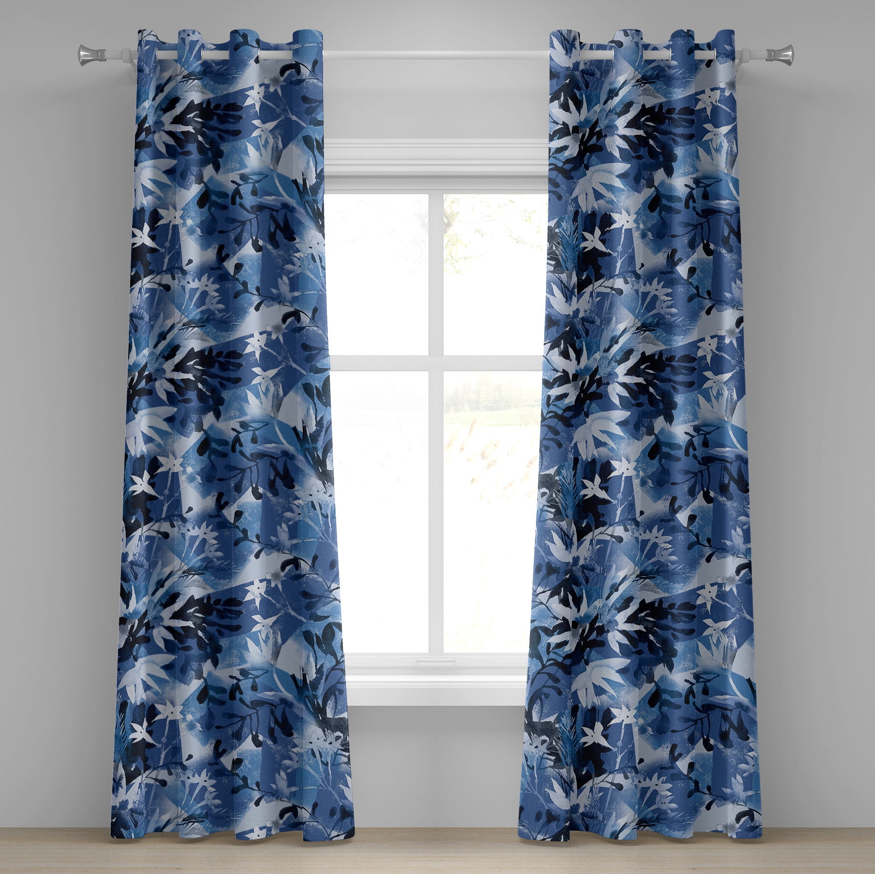 Ambesonne Stem Pattern Grommet Curtain, Retro Flowers Grunge, 50"x108 ...
