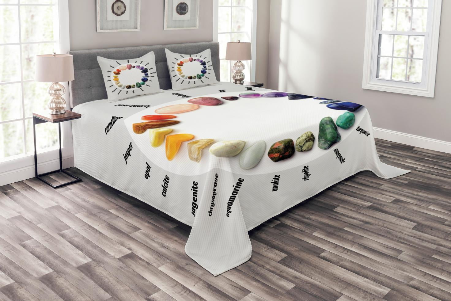 Ambesonne Stones Quilted Bedspread Set 3 Pcs, Colorful Precious Rocks ...