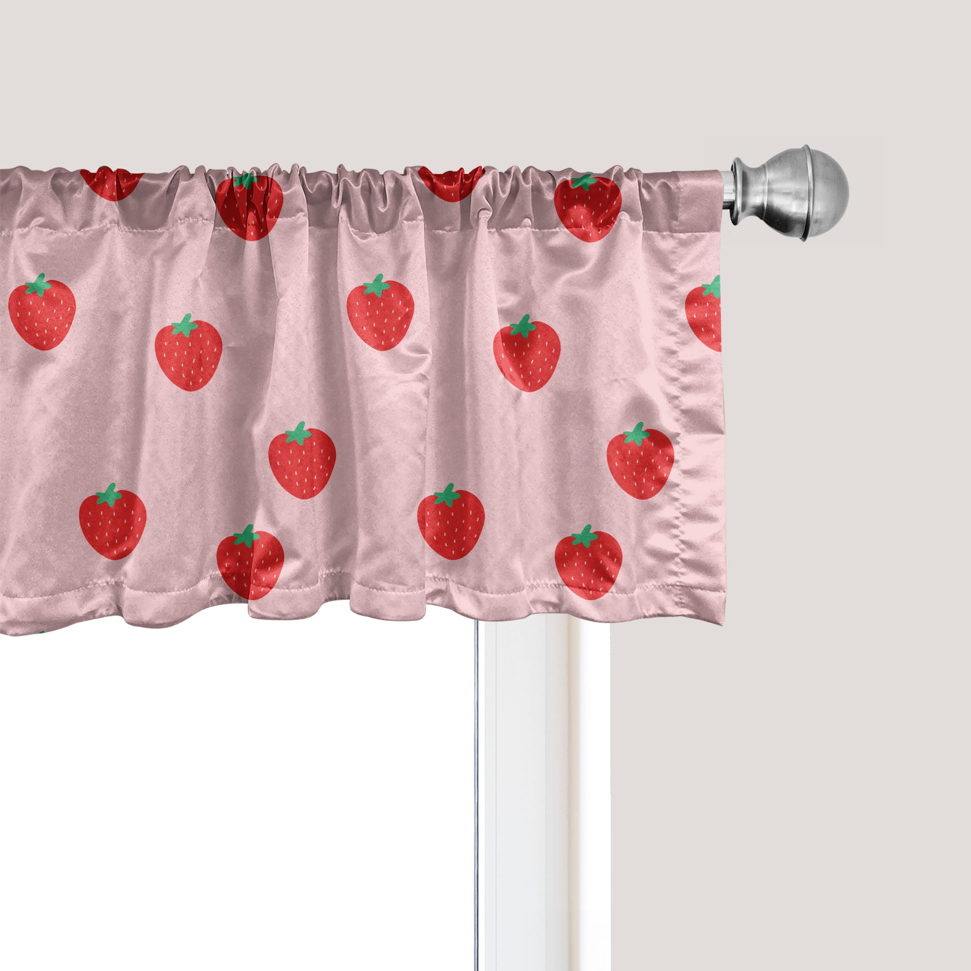 Ambesonne Strawberry Window Valance, Cartoon Summer Fruits, 42" x 18 ...