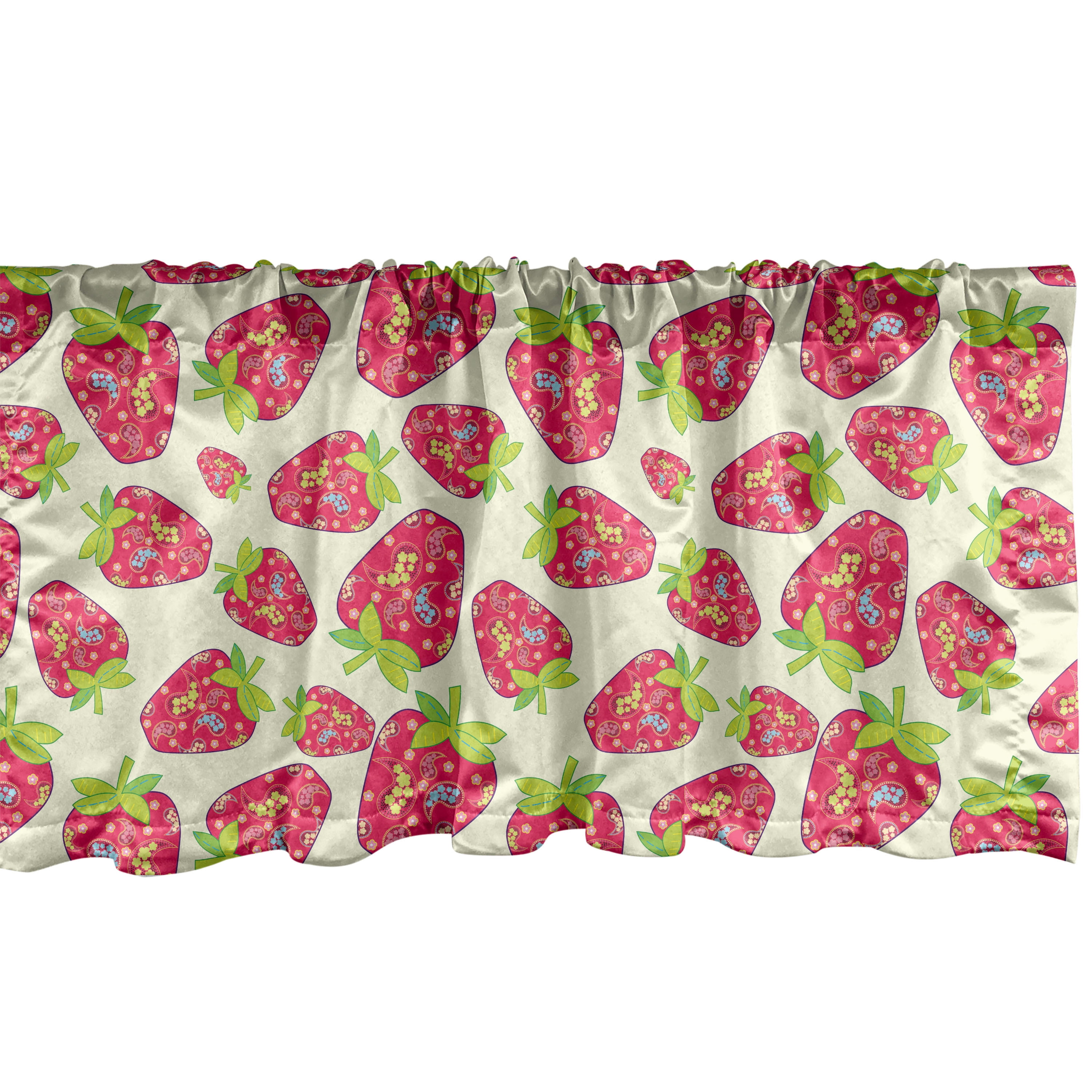 Ambesonne Strawberry Window Valance, Fruit Paisley Motifs, 54" X 18 ...