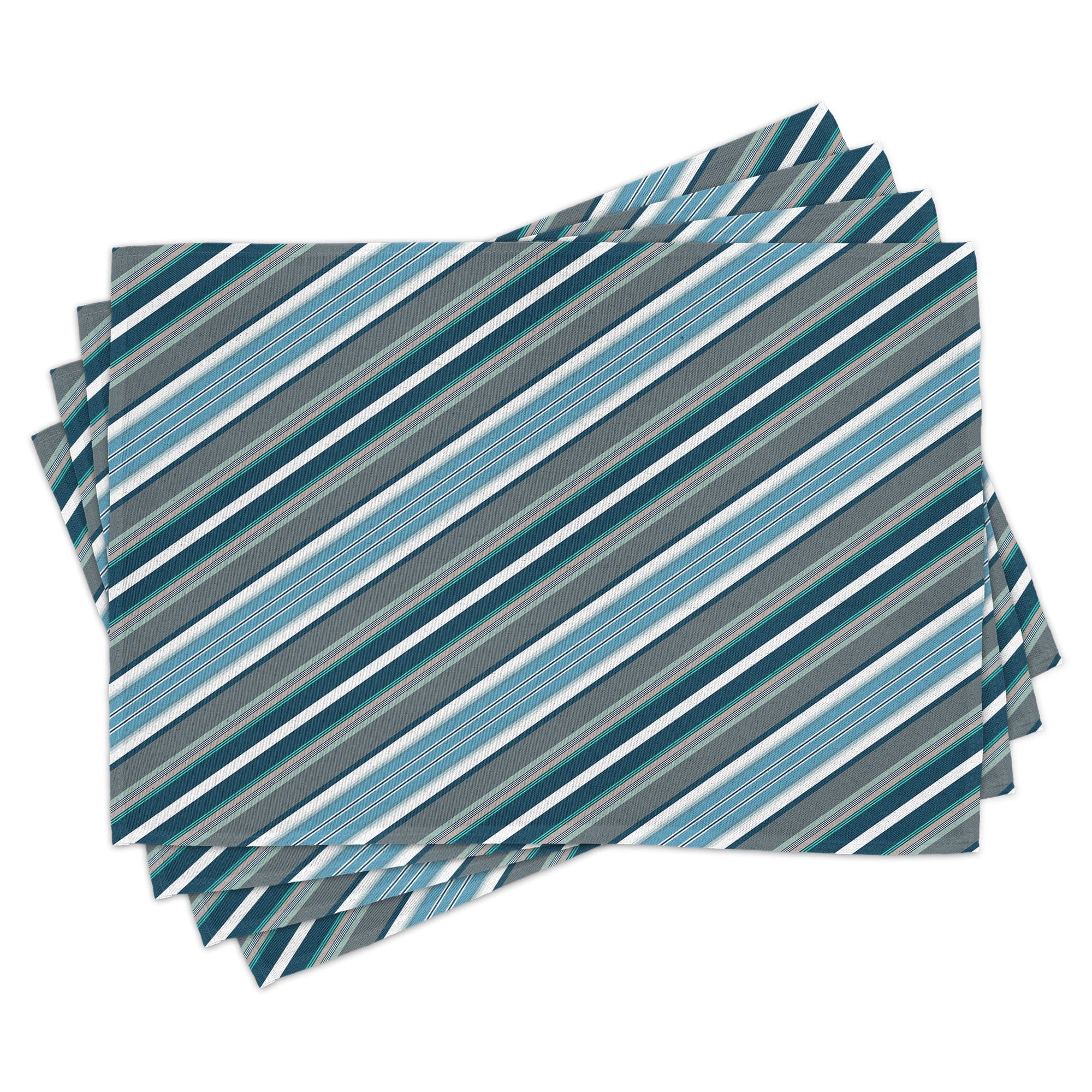 Ambesonne Striped Place Mats Set of 4, Grey and Blue Diagonal, Standard ...