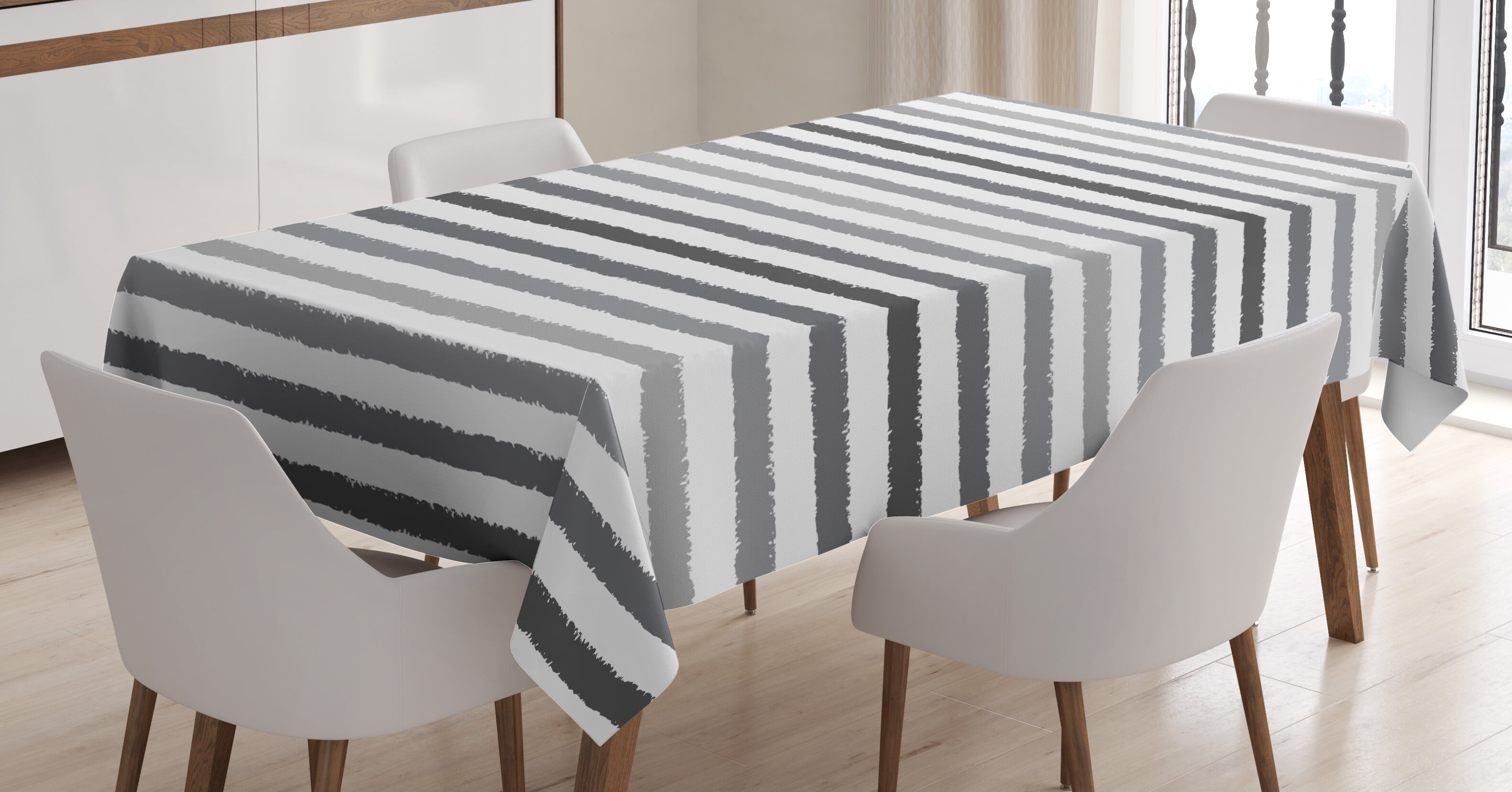 Ambesonne Striped Tablecloth Rectangular Table Cover, Grey and White ...