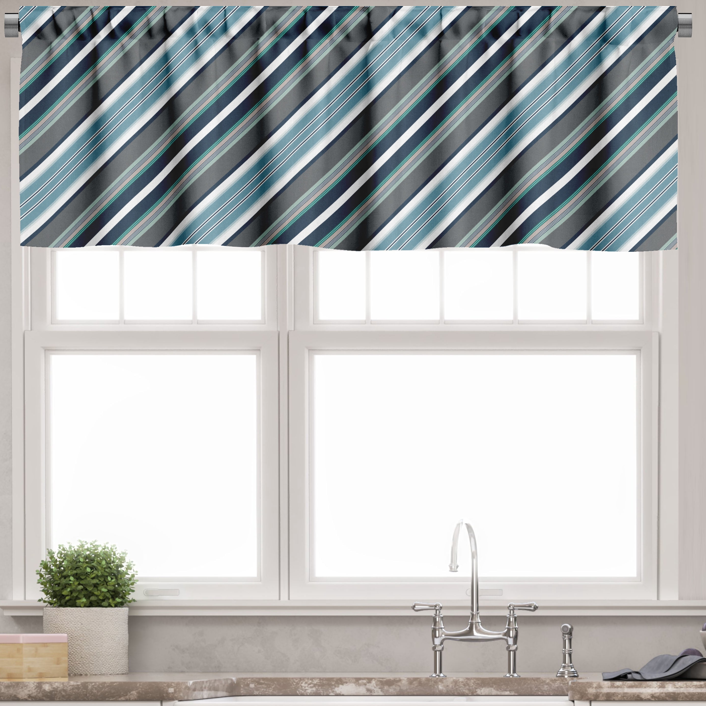 Ambesonne Striped Valance Pack of 2, Grey and Blue Diagonal, 42"X18 ...