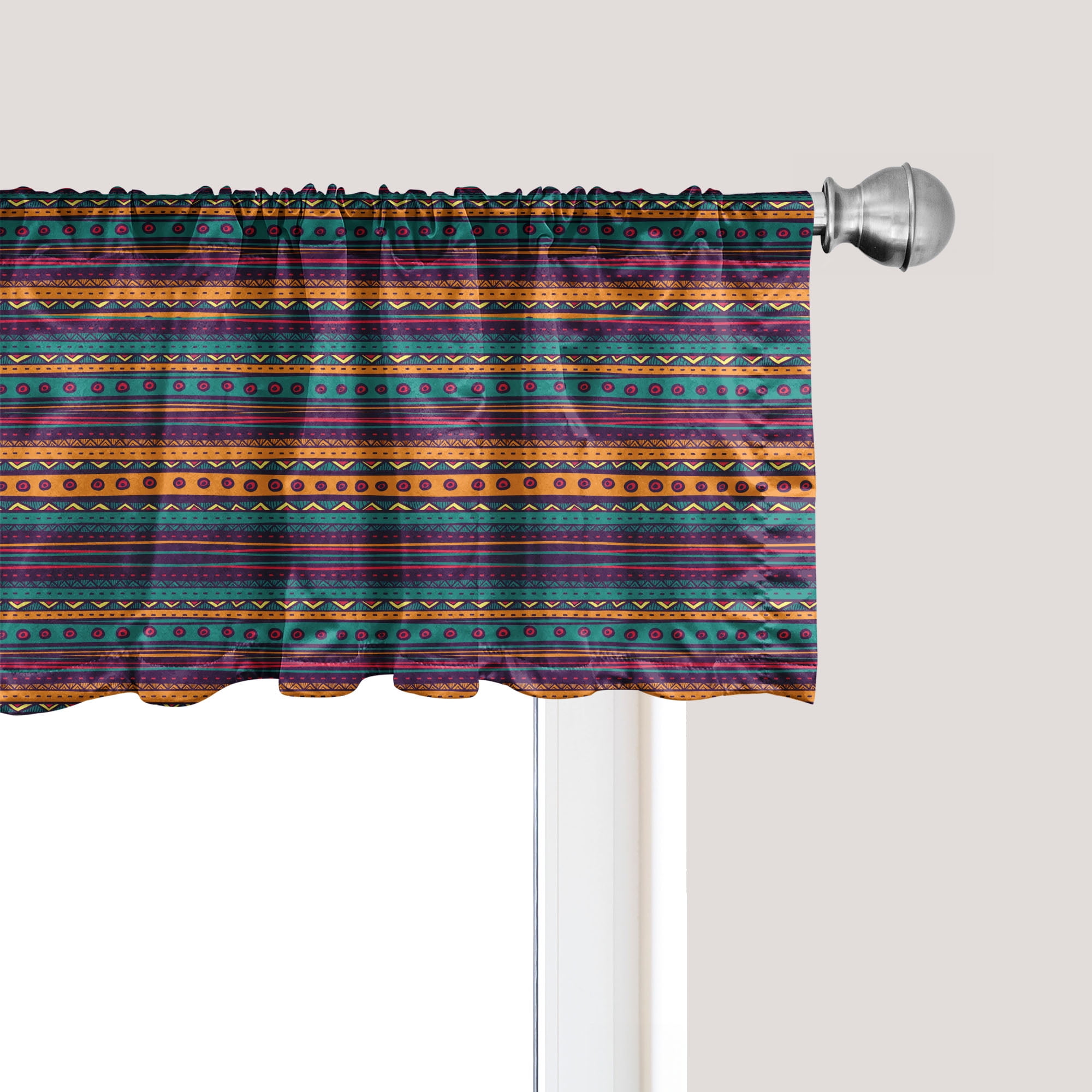 Ambesonne Striped Window Valance, Retro Aztec Art, 54" X 12", Teal Plum ...