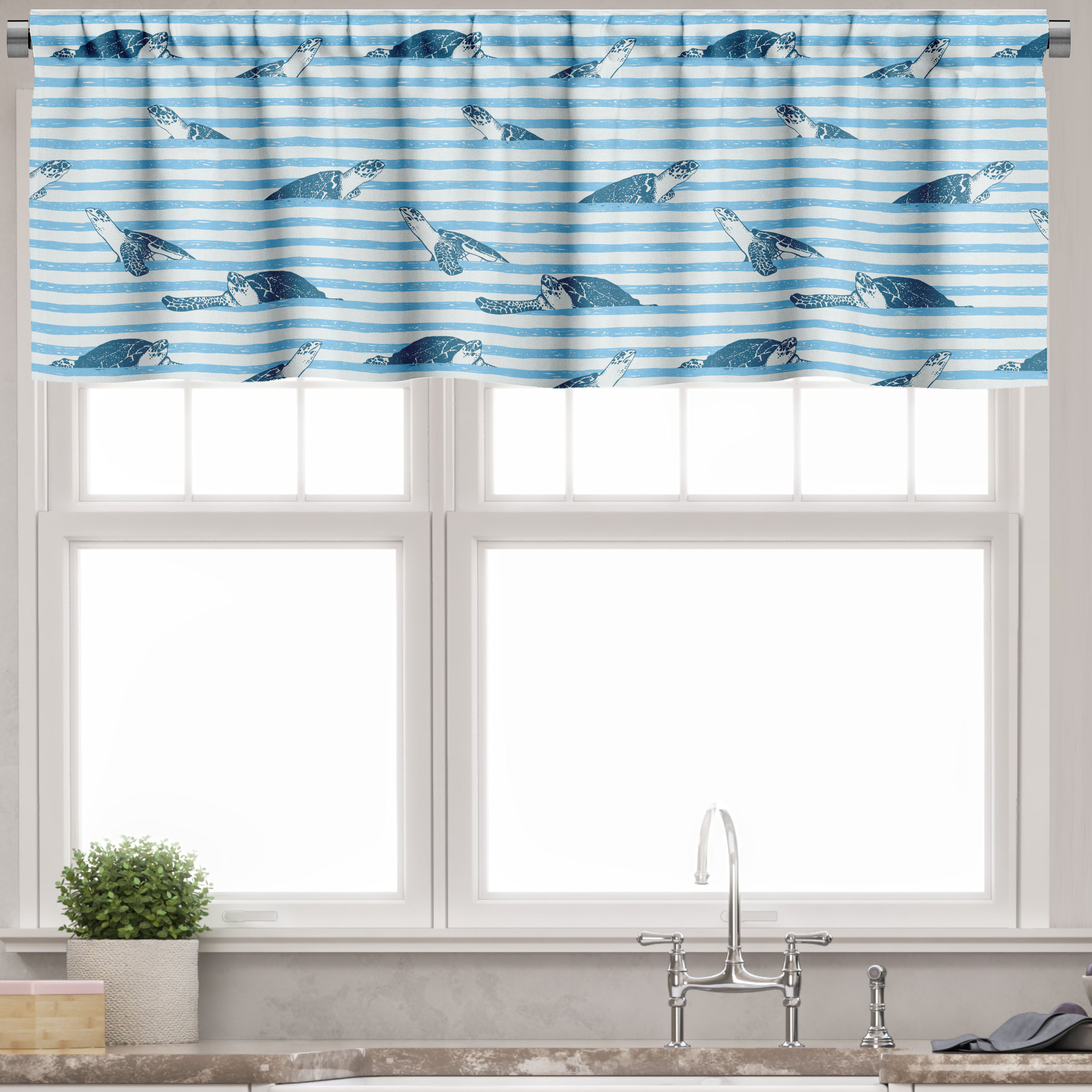Ambesonne Striped Window Valance, Turtle Blue Aquatic, 54" X 12", Blue ...