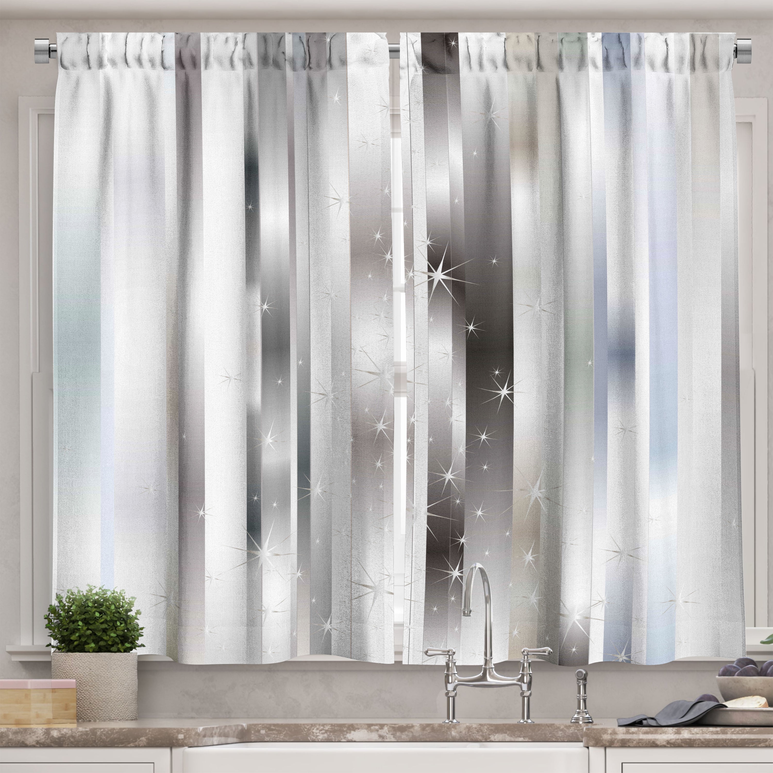 Ambesonne Stripes Kitchen Curtains, Color Bands, 55"x39", Grey Black ...