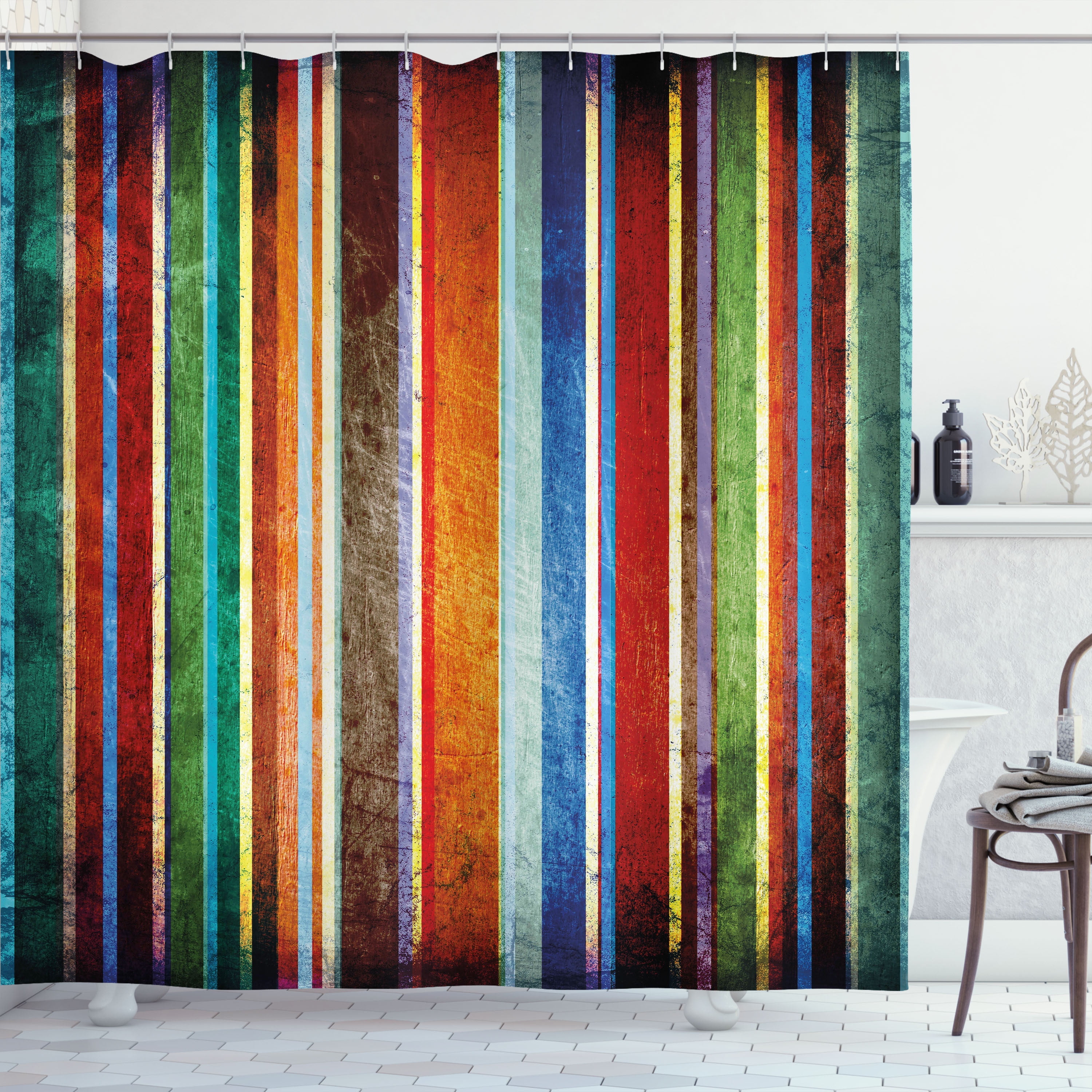 Ambesonne Stripes Shower Curtain, Retro Colorful Bands, 69"Wx70"L ...