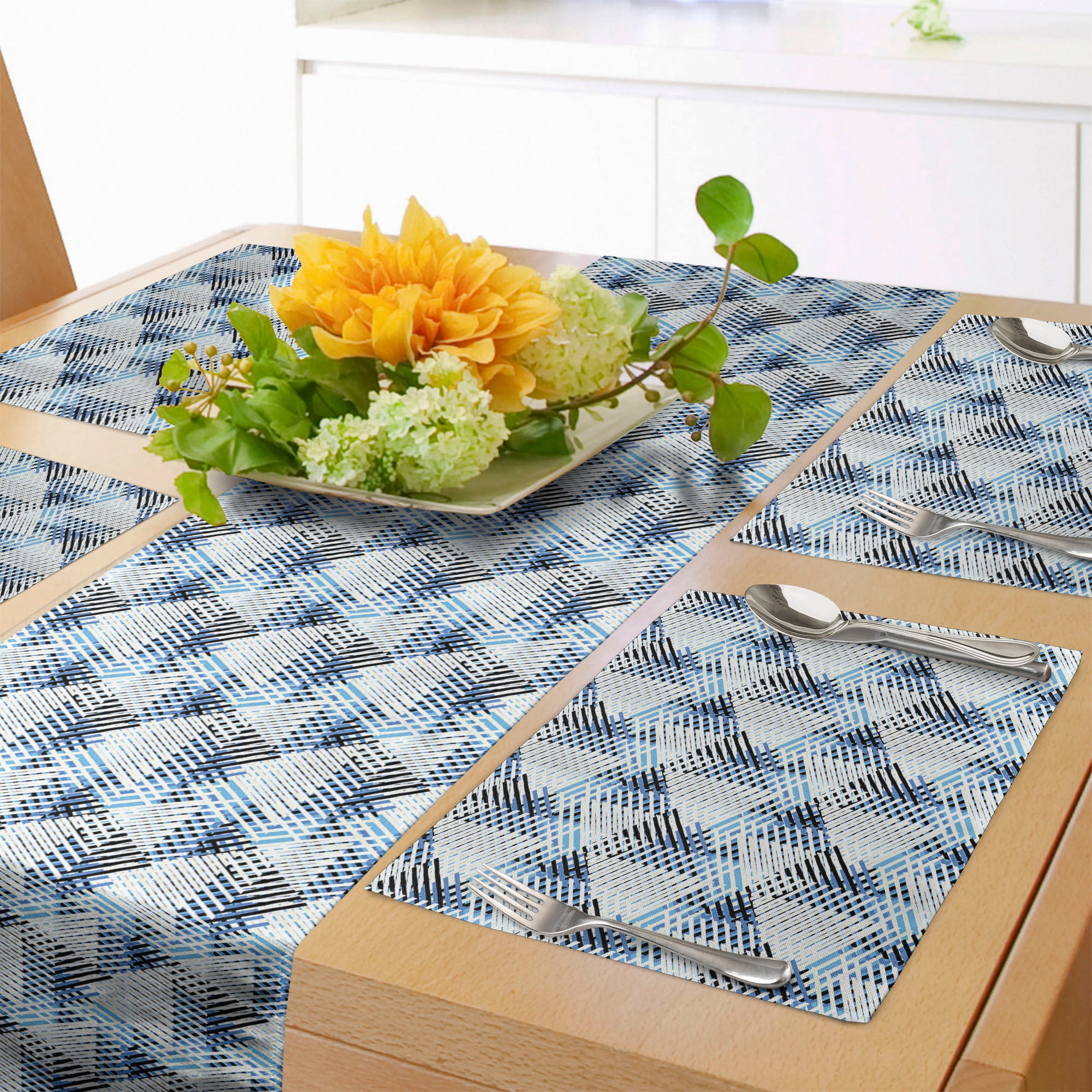 Ambesonne Stripes Table Runner & Placemats, Eighties Lines Design ...