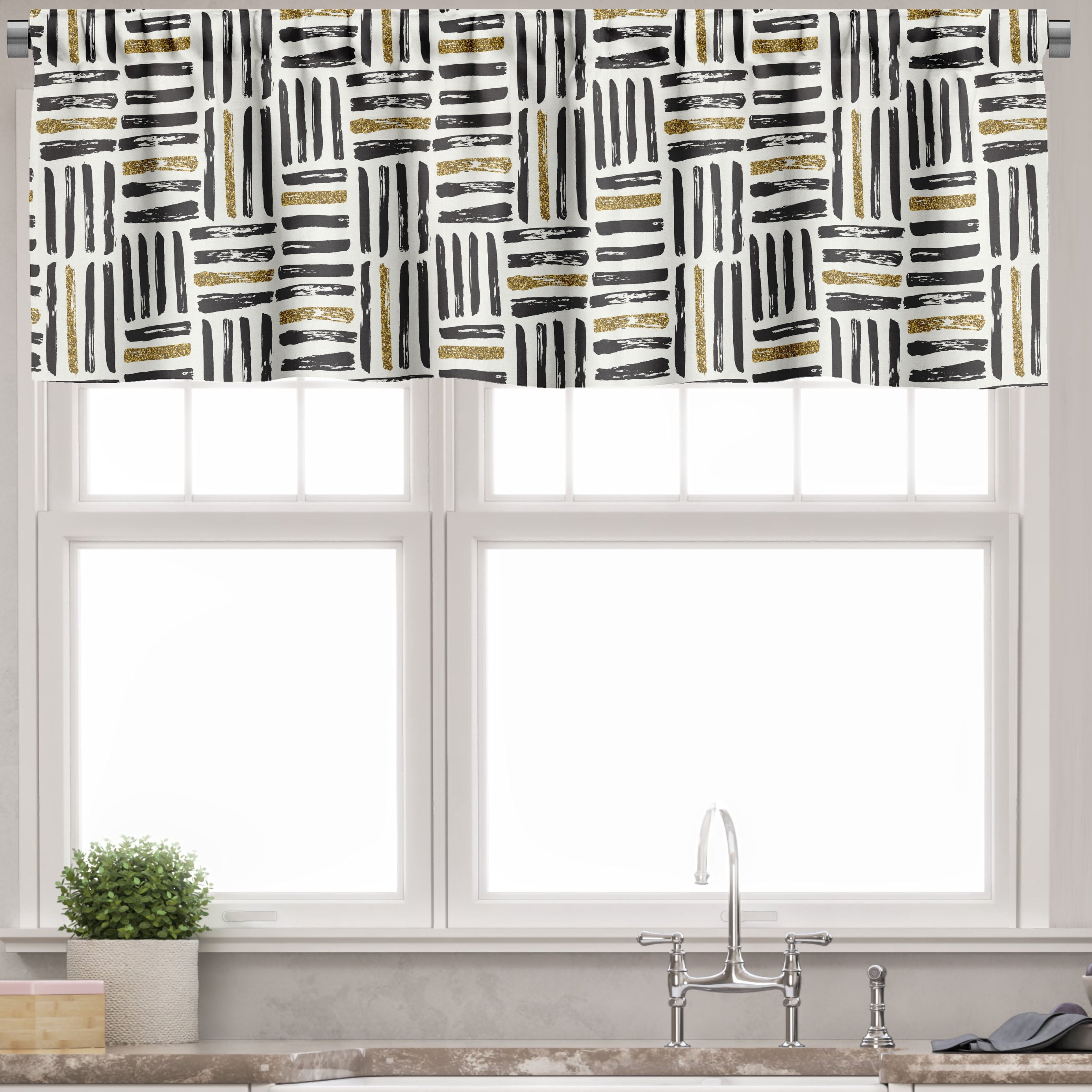 Ambesonne Strips Valance Pack of 2, Brushstroke Modern Strips, 54"X18 ...