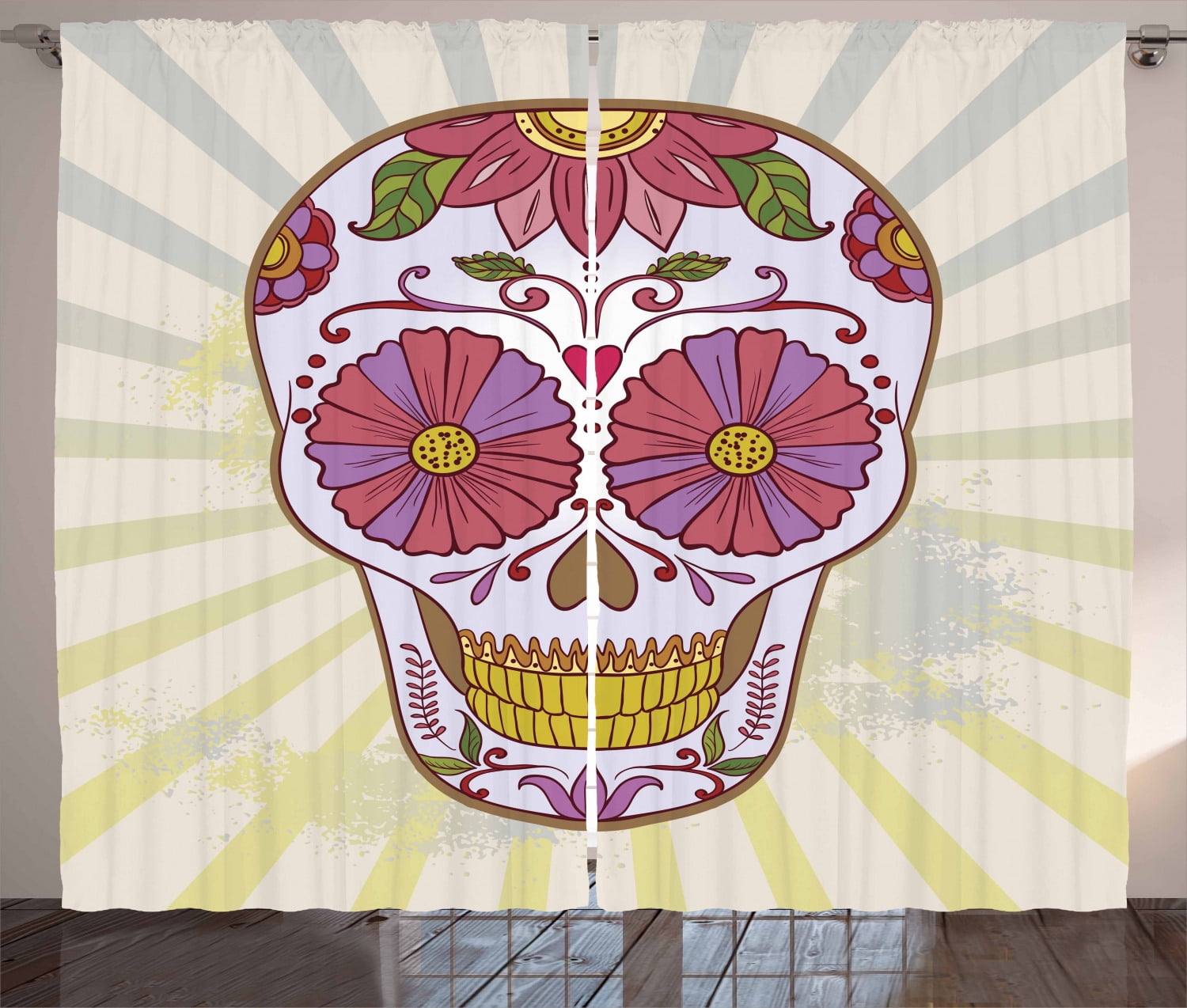 Ambesonne Sugar Skull Curtains 2 Panel Set, Macabre Art, 108" x 108 ...