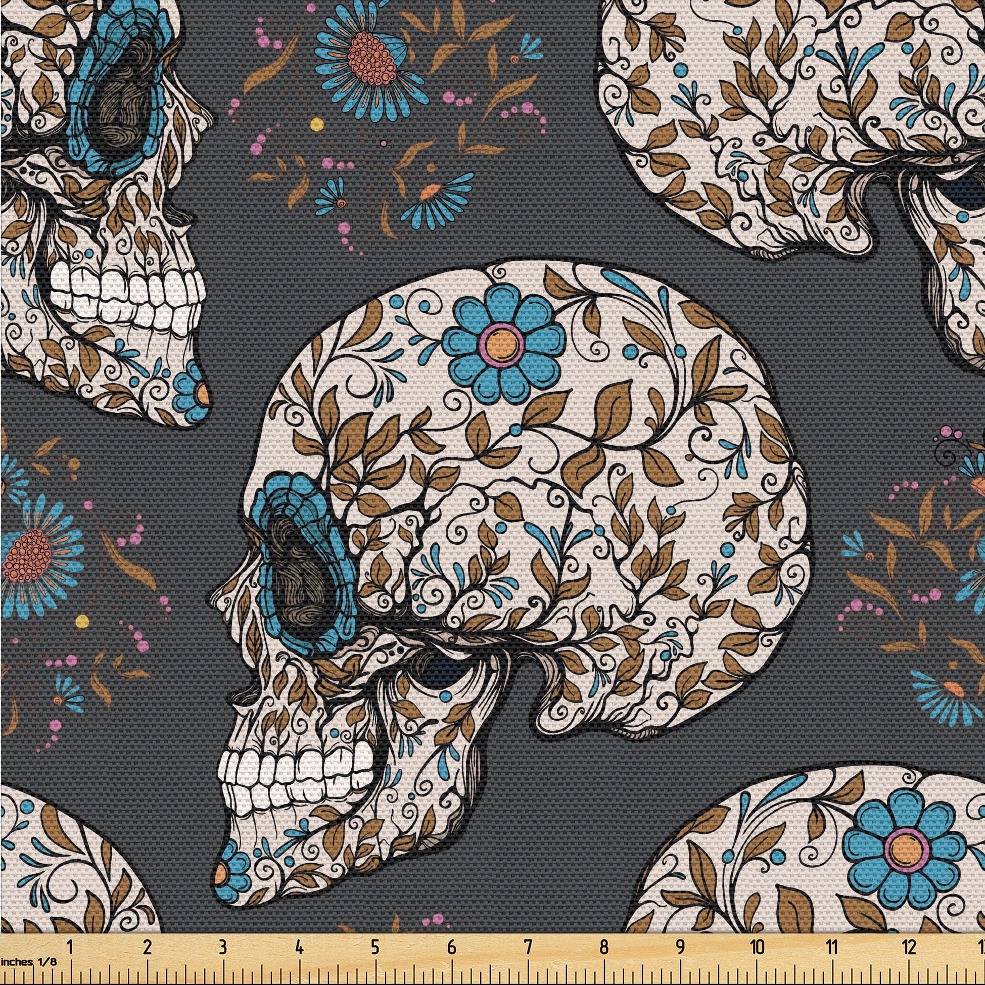 Ambesonne Sugar Skull Fabric by the Yard Upholstery, Talavera Mexican ...