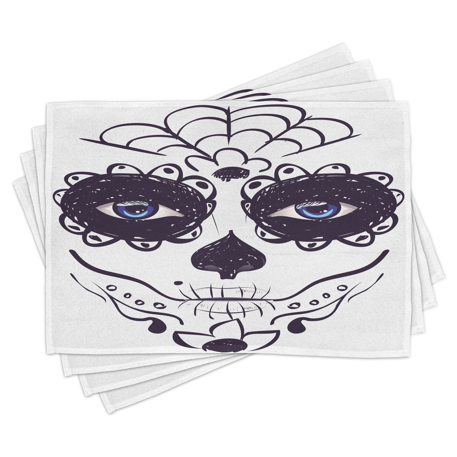 Ambesonne Sugar Skull Place Mats Set of 4, Make up Girl, Standard Size ...