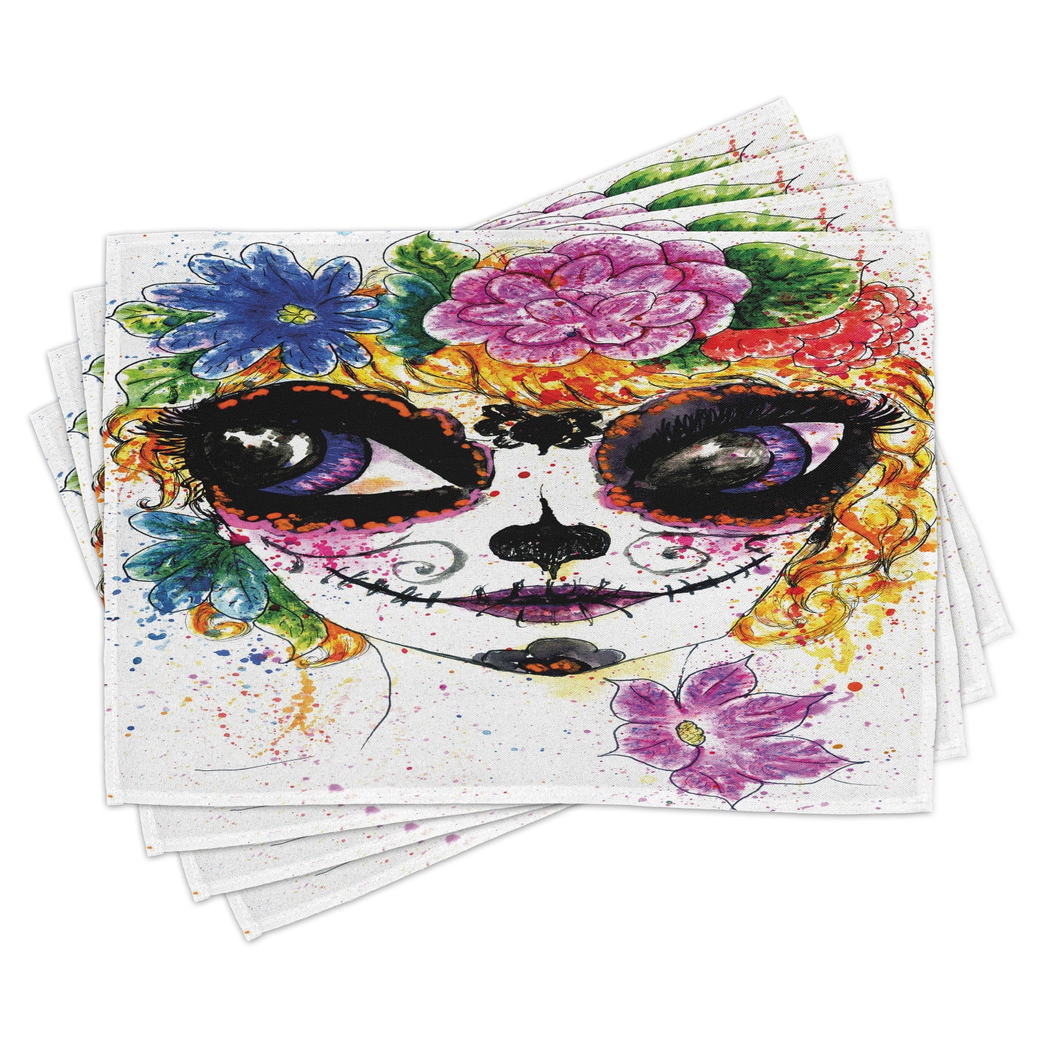 Ambesonne Sugar Skull Place Mats Set of 4, Mexican Make, Standard Size ...