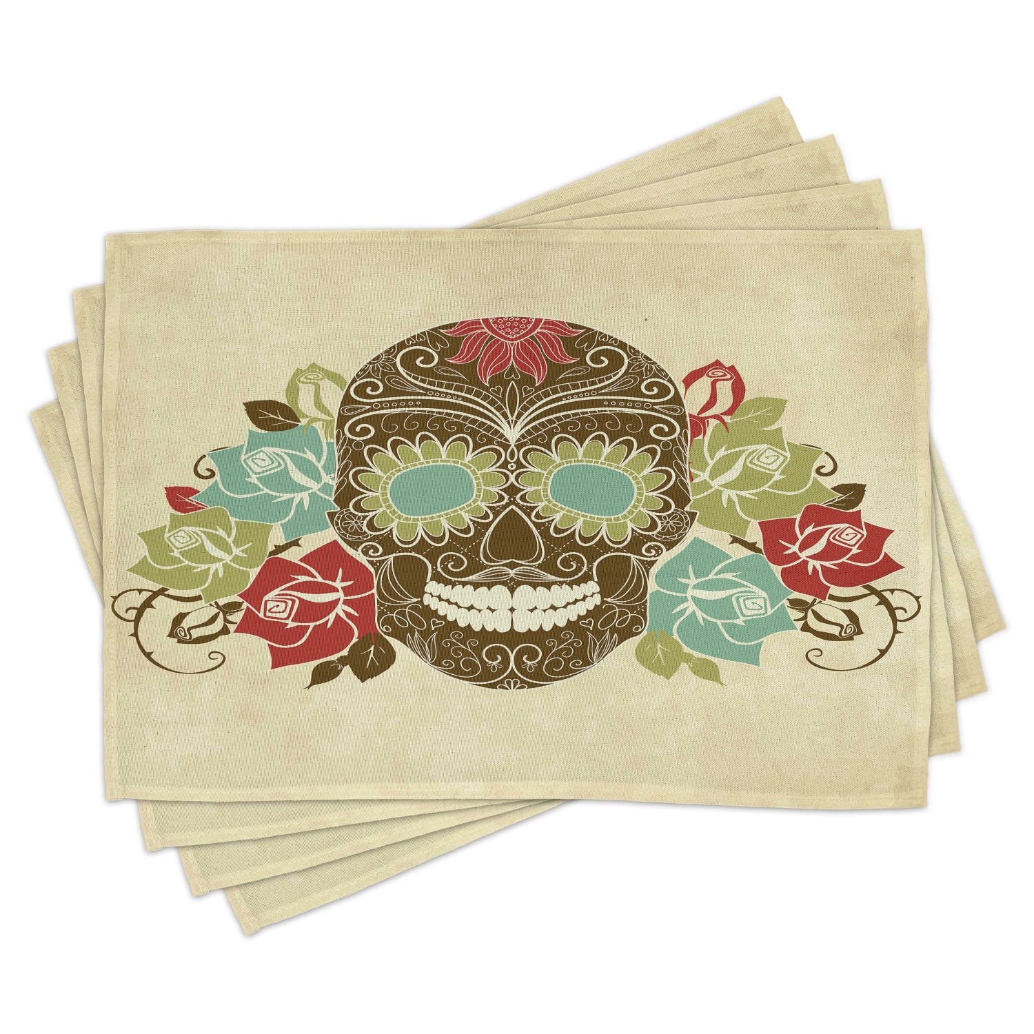 Ambesonne Sugar Skull Place Mats Set of 4, Vintage Gothic Face ...