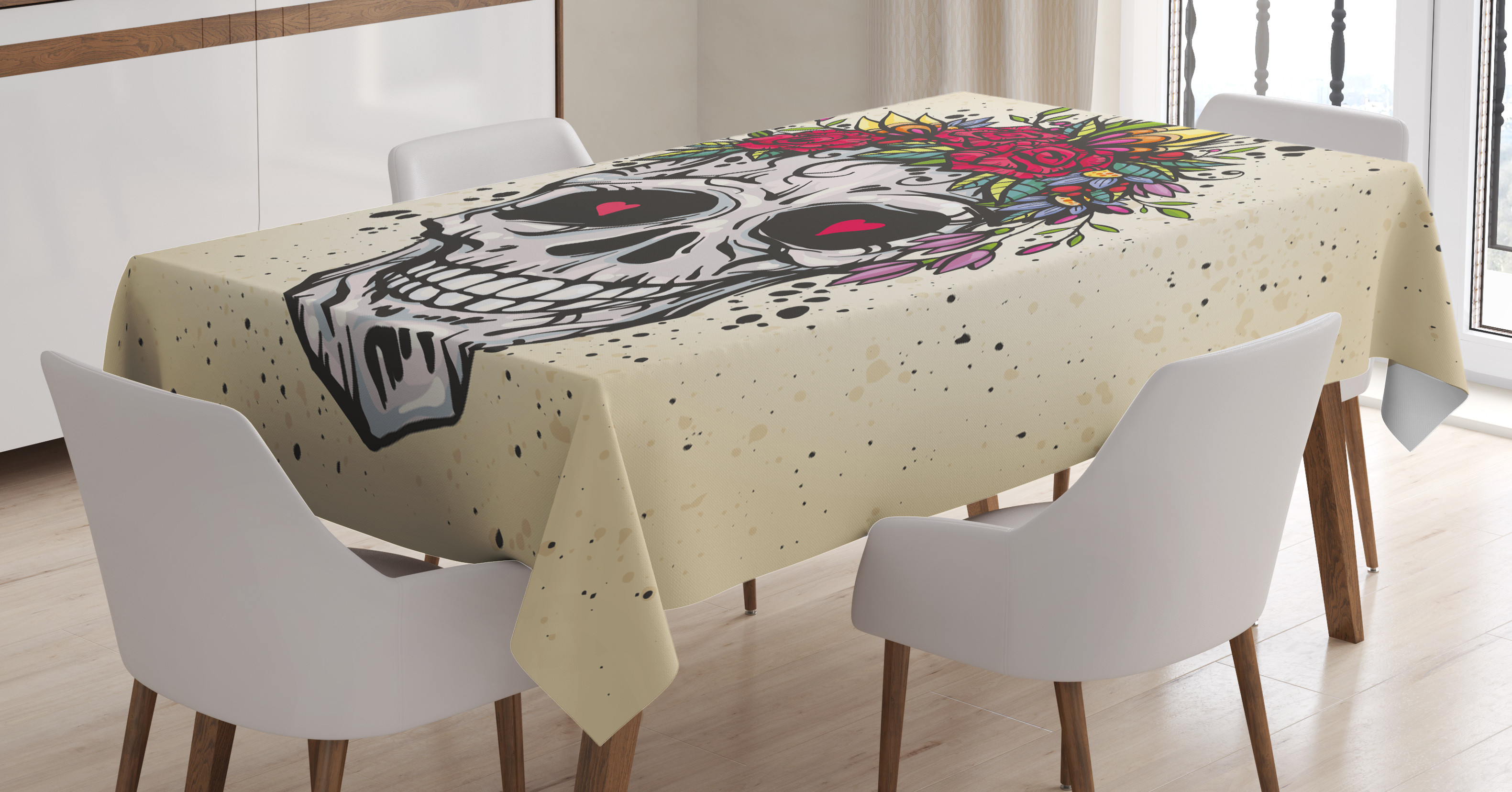Ambesonne Sugar Skull Tablecloth Rectangular Table Cover, Boho Plant ...