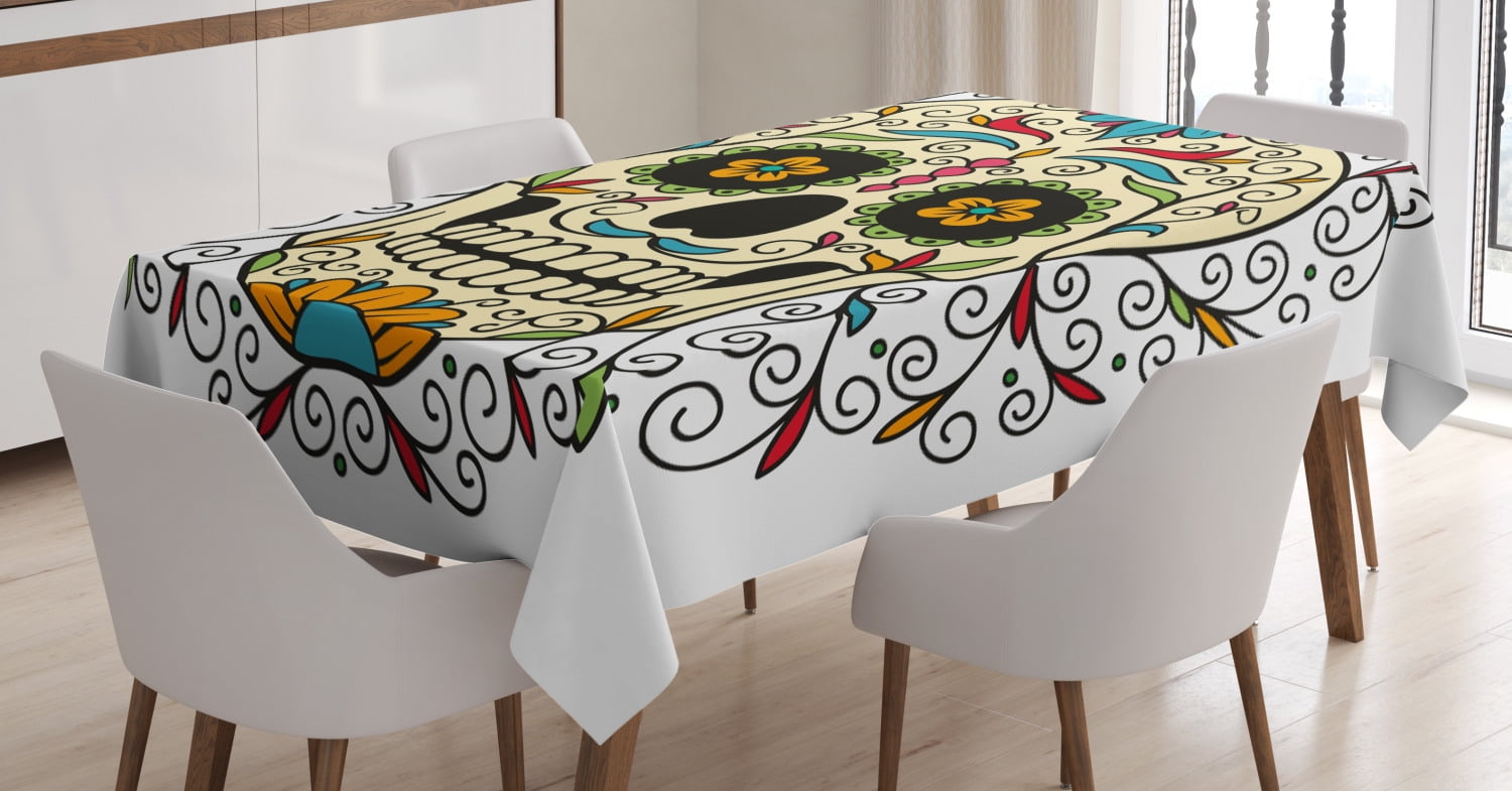 Ambesonne Sugar Skull Tablecloth Rectangular Table Cover, Calavera ...