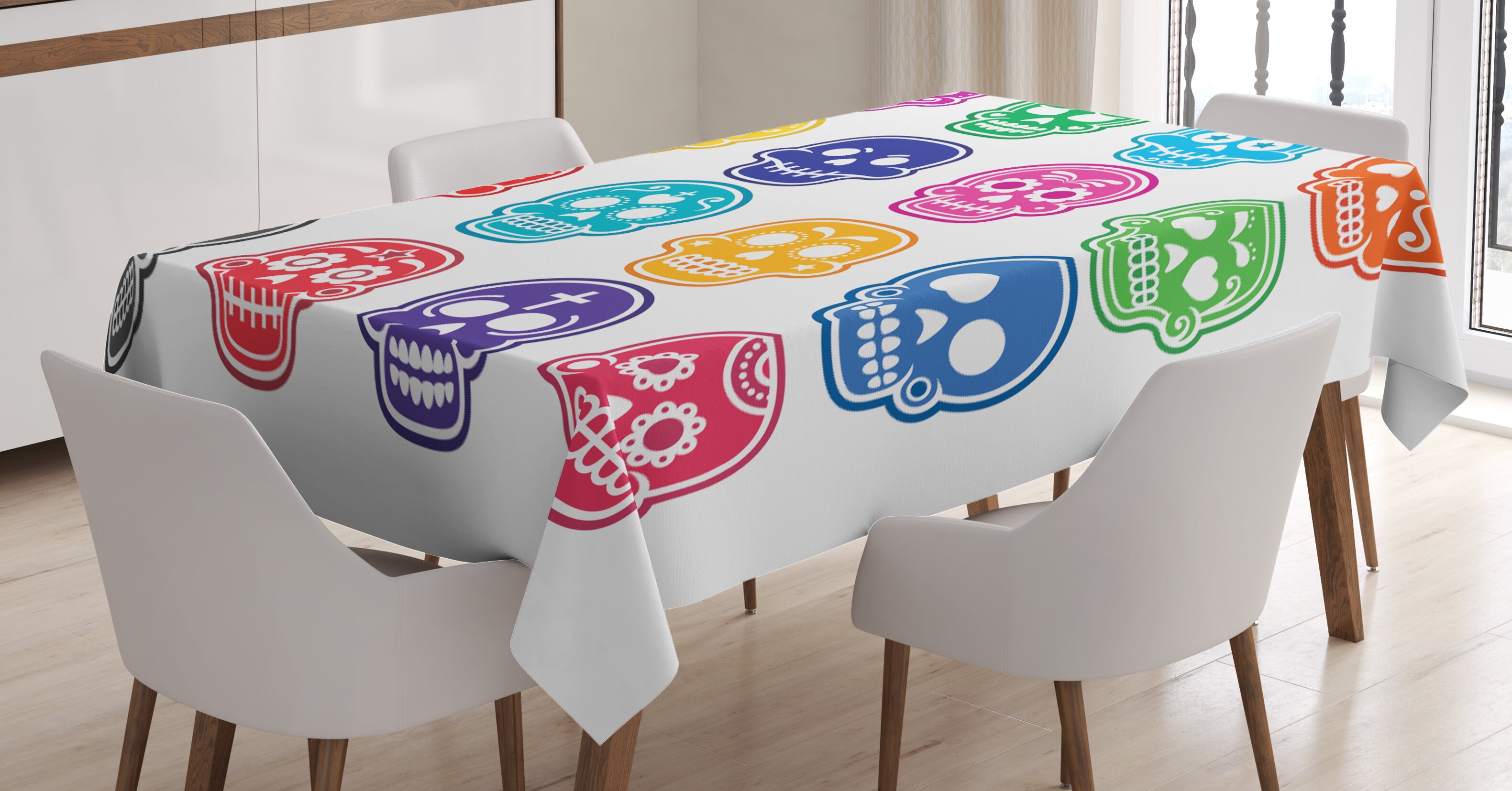 Ambesonne Sugar Skull Tablecloth Rectangular Table Cover, Cartoon Style ...