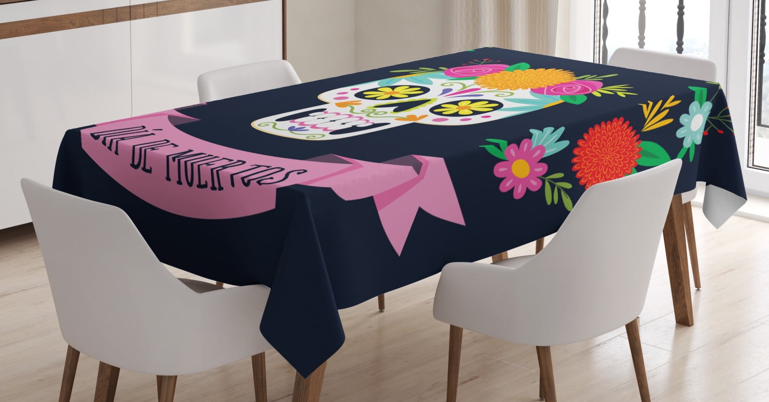 Ambesonne Sugar Skull Tablecloth Rectangular Table Cover, Colorful ...