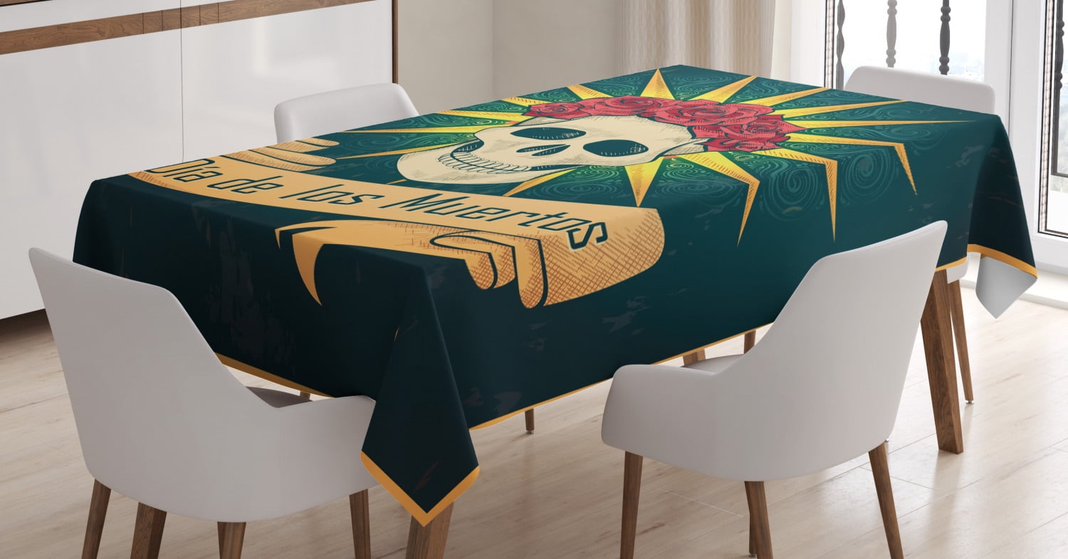Ambesonne Sugar Skull Tablecloth Rectangular Table Cover, Day of Dead ...
