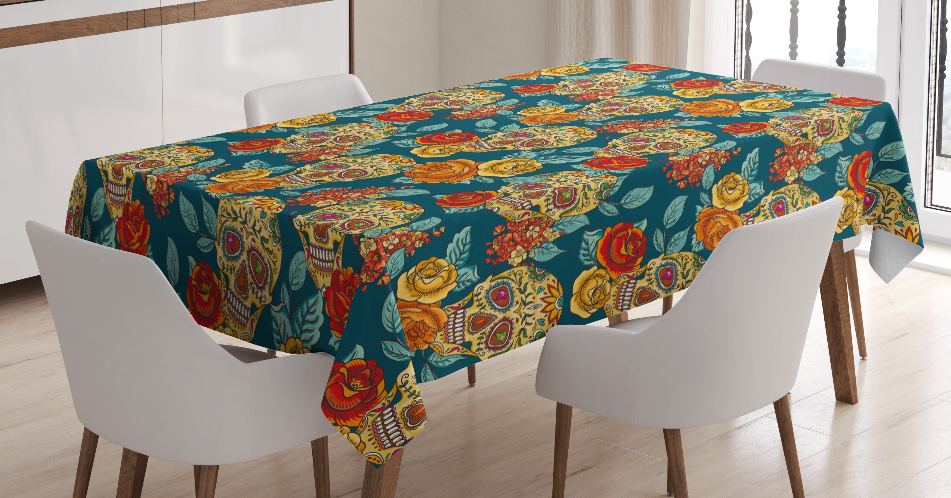 Ambesonne Sugar Skull Tablecloth Rectangular Table Cover, Diamond Eyes ...