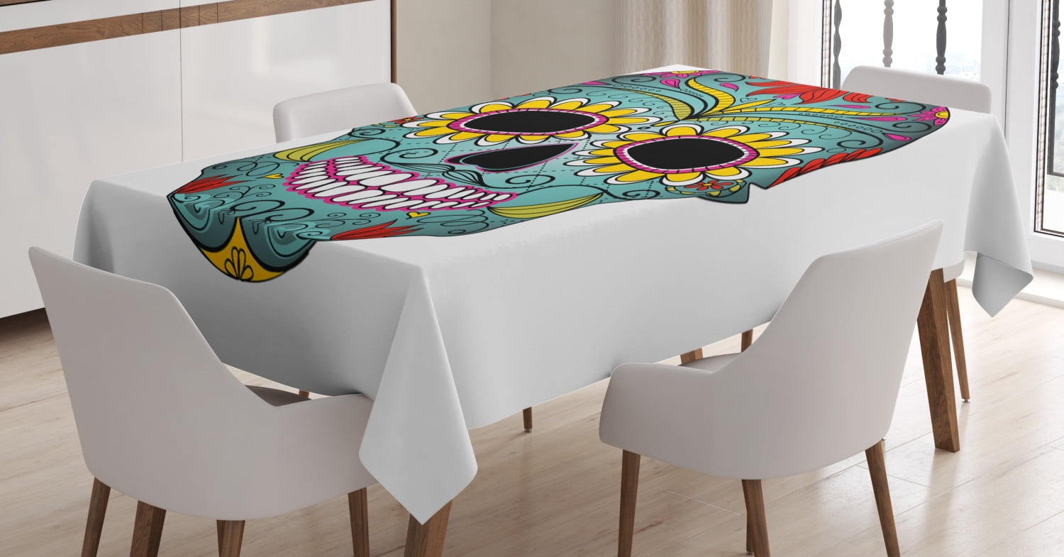 Ambesonne Sugar Skull Tablecloth Rectangular Table Cover, Folk Art ...