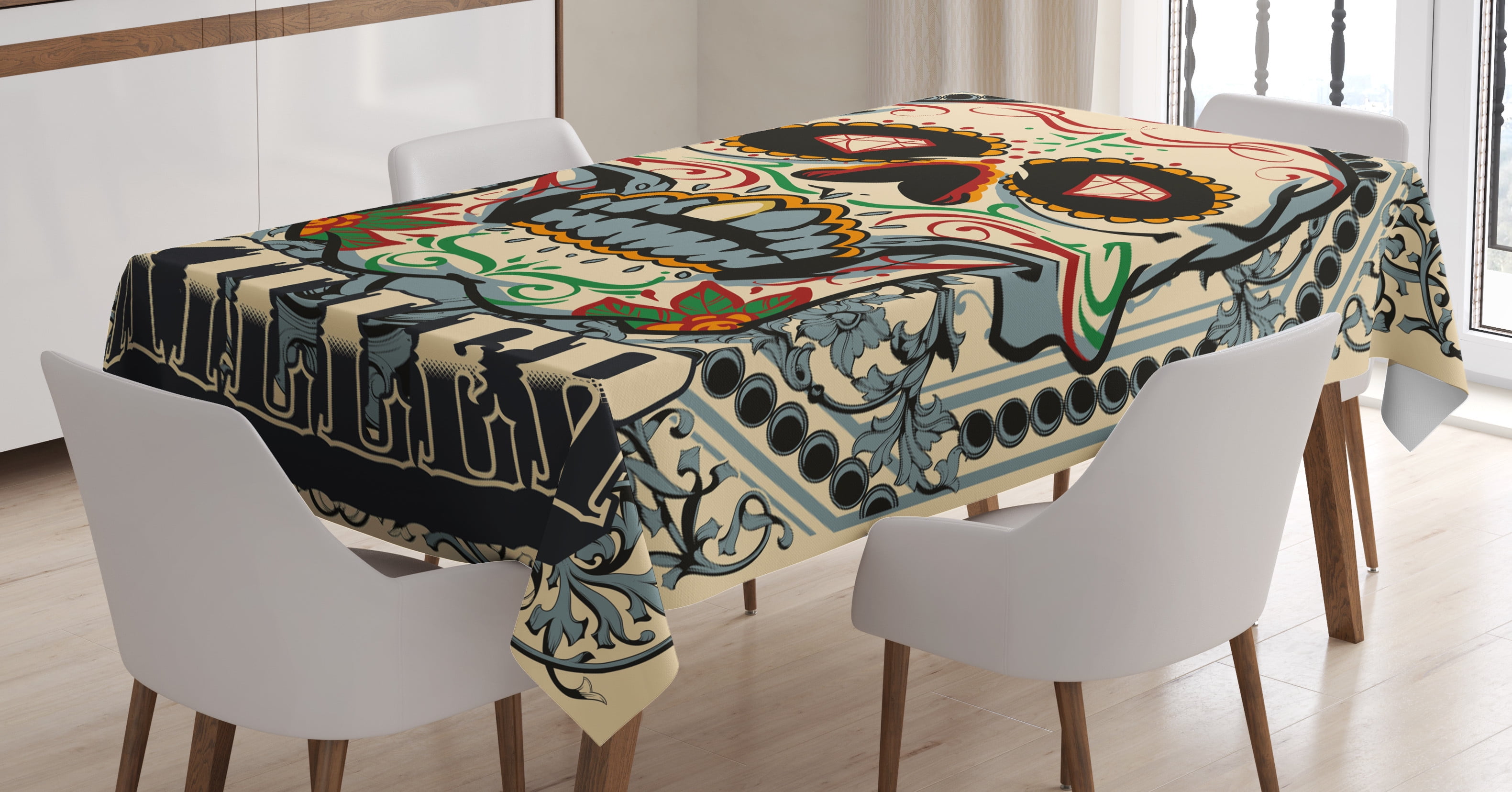 Ambesonne Sugar Skull Tablecloth Rectangular Table Cover, Gothic Killer ...