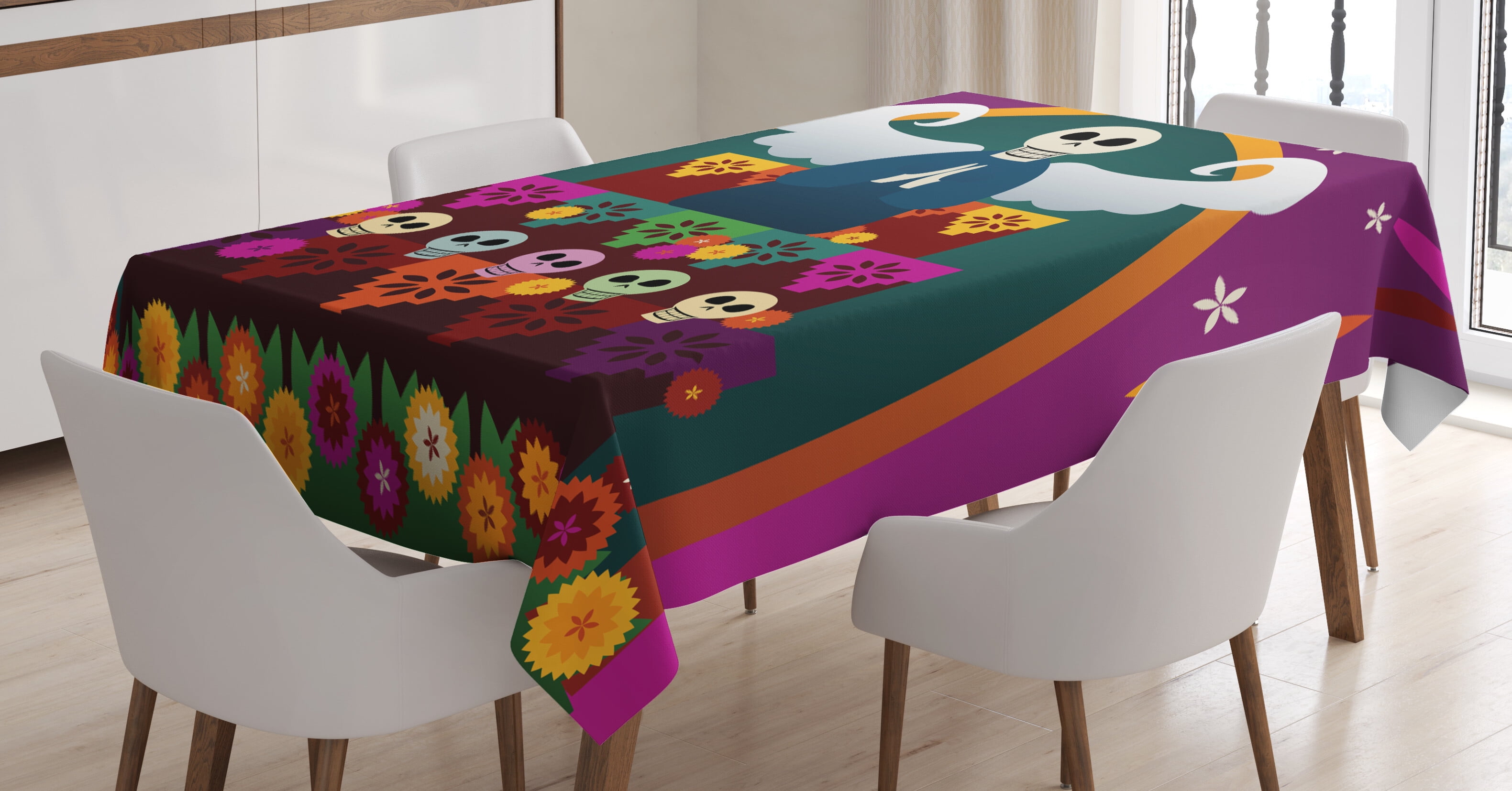 Ambesonne Sugar Skull Tablecloth Rectangular Table Cover, Mexican Folk ...
