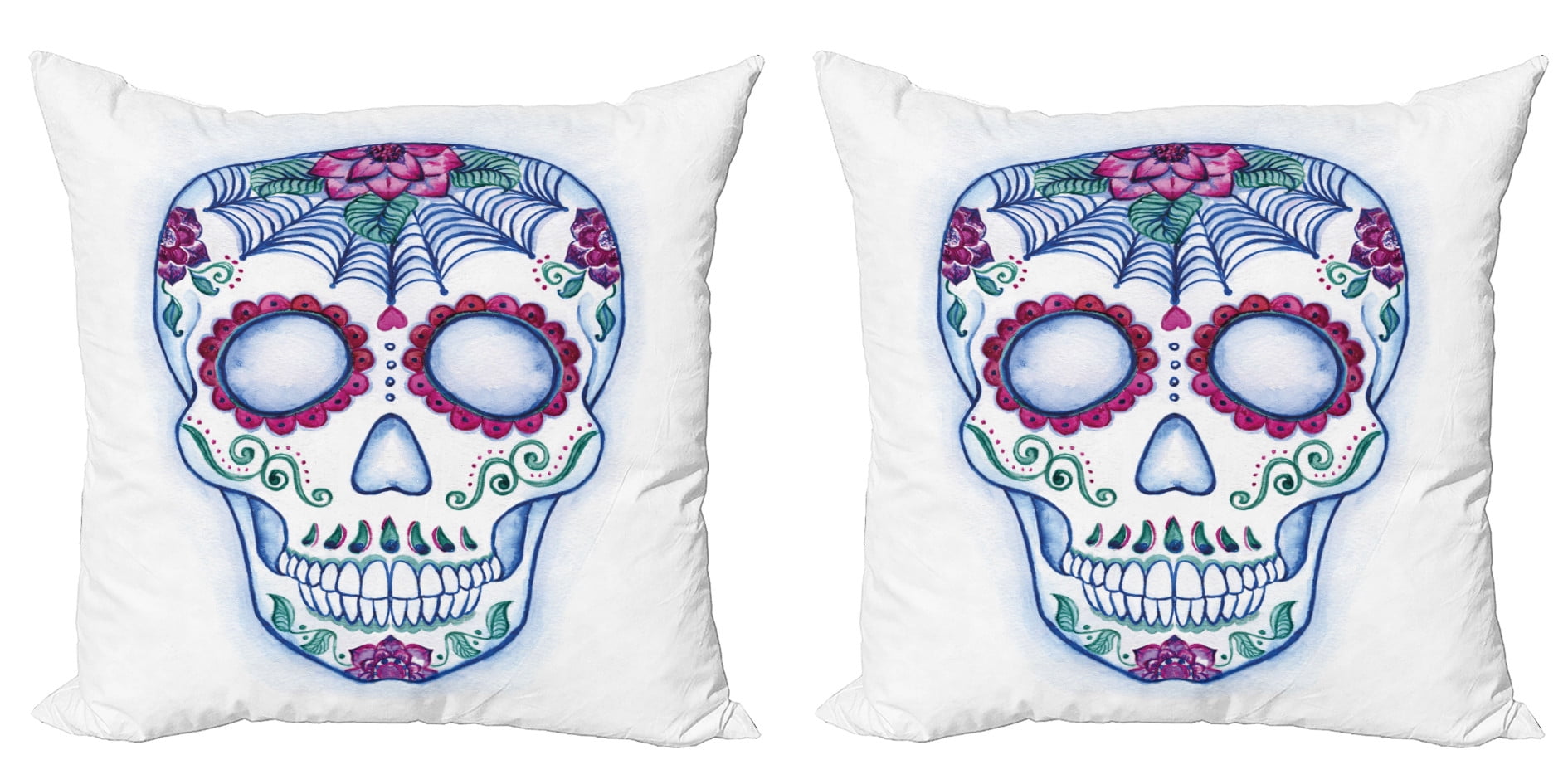 Ambesonne Sugar Skull Throw Pillow Cover 2 Pack, Colorful Skeleton ...