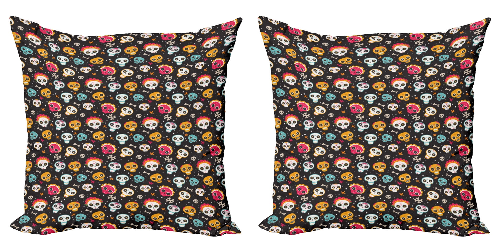 Ambesonne Sugar Skull Throw Pillow Cover 2 Pack, Cultural Bones Flowers ...