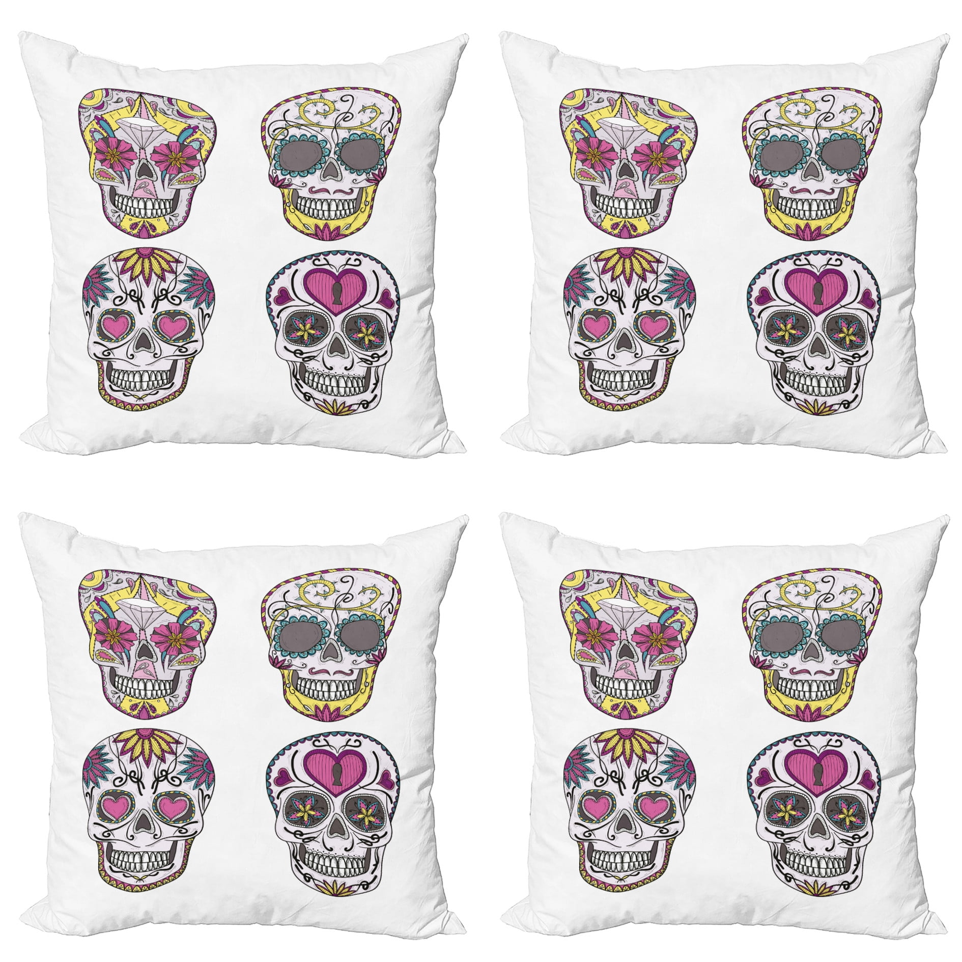 Ambesonne Sugar Skull Throw Pillow Cover 4 Pack, Mexican Skulls Set, 18 ...