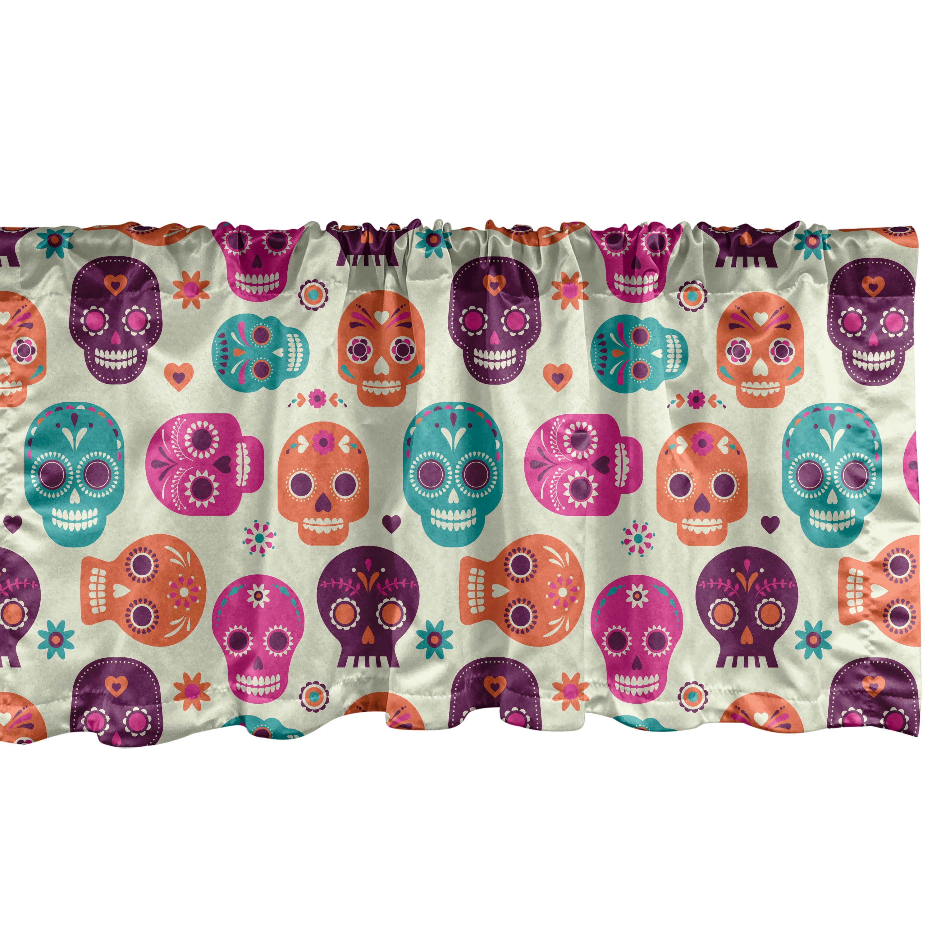 Ambesonne Sugar Skull Window Valance, Hearts Flora, 54" X 12 ...