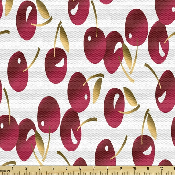 Ambesonne Summer Fabric by the Yard Upholstery, Cherry Branches Delicious, 3 Yards, Pale Coffee ...