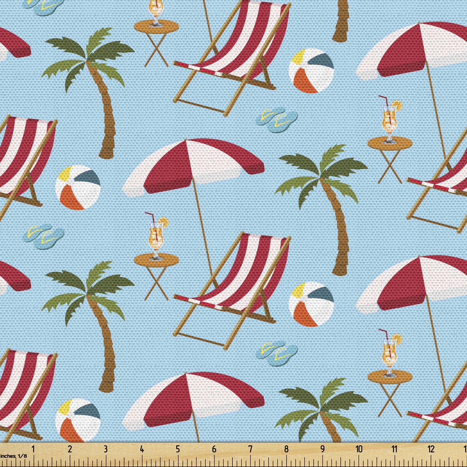 Ambesonne Summer Fabric by the Yard Upholstery, Exotic Beach Setting ...