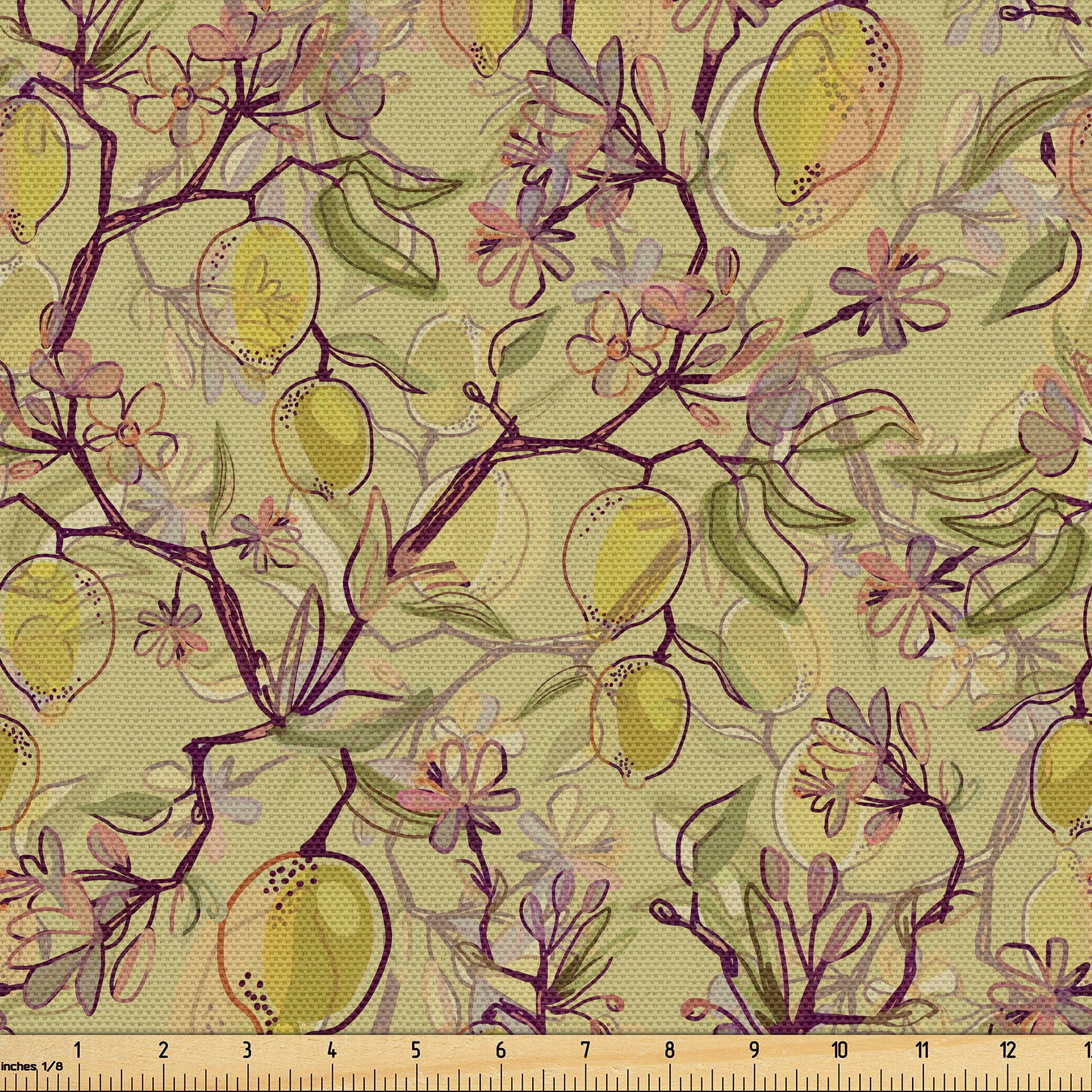 Ambesonne Summer Fabric by the Yard Upholstery, Vintage Fruity Lemon ...