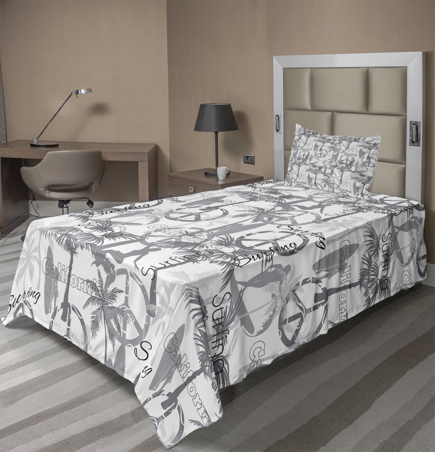 Ambesonne Summer Fitted & Top Sheet Set with Sham, Surfer Woman in ...