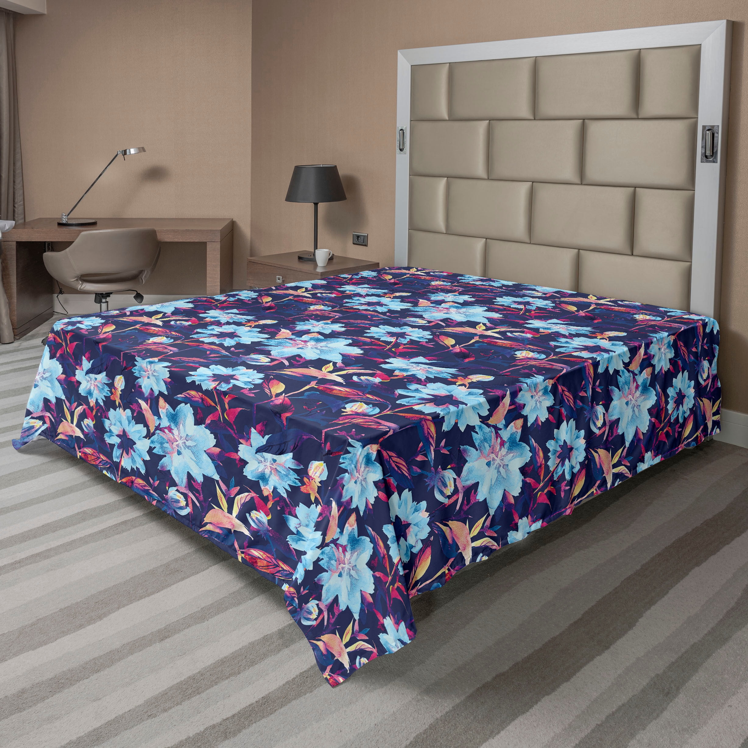 Ambesonne Summer Flat Bedding Sheet Soft Top Sheet, Watercolor Aster ...