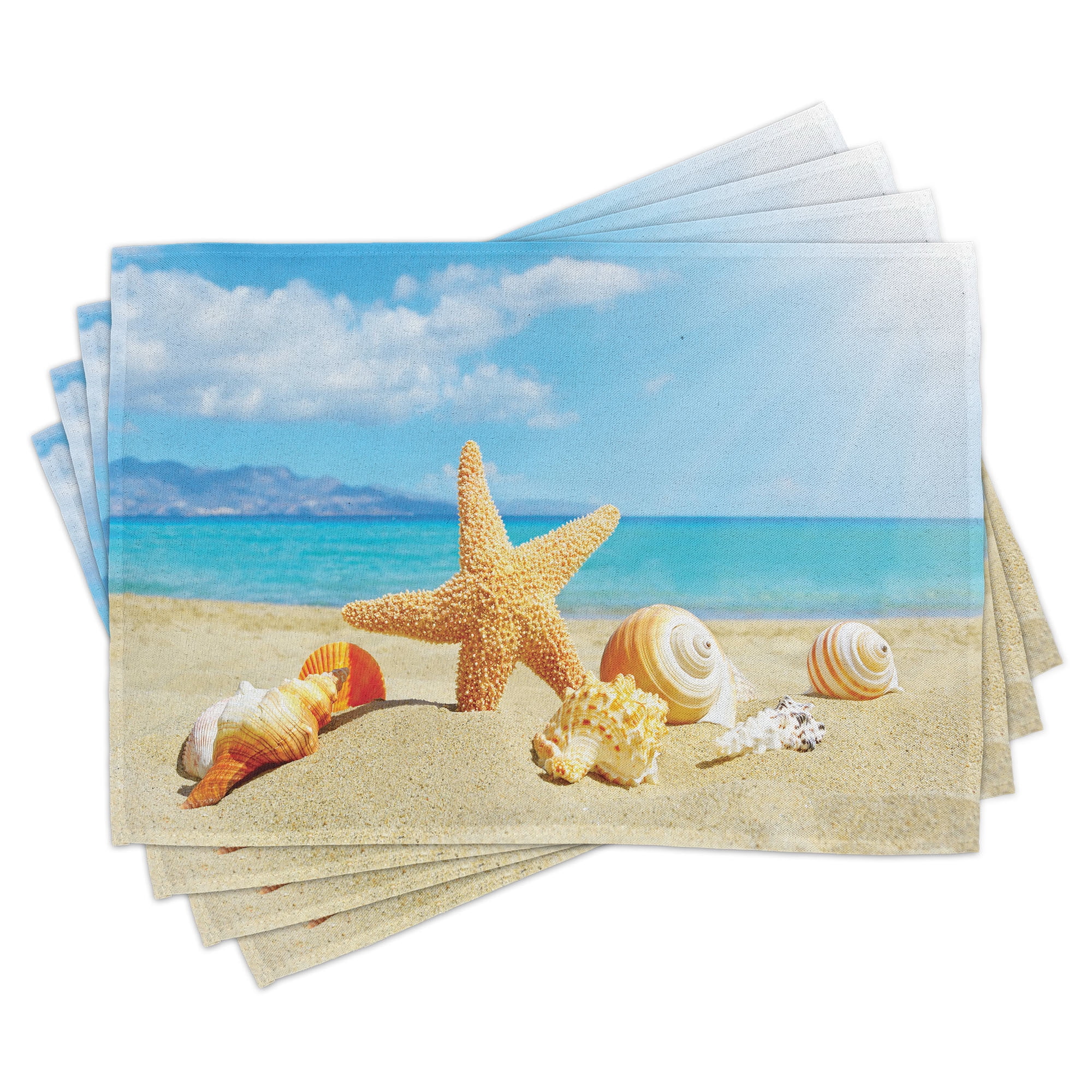 Ambesonne Summer Place Mats Set of 4, Beach Sand with Starfish ...
