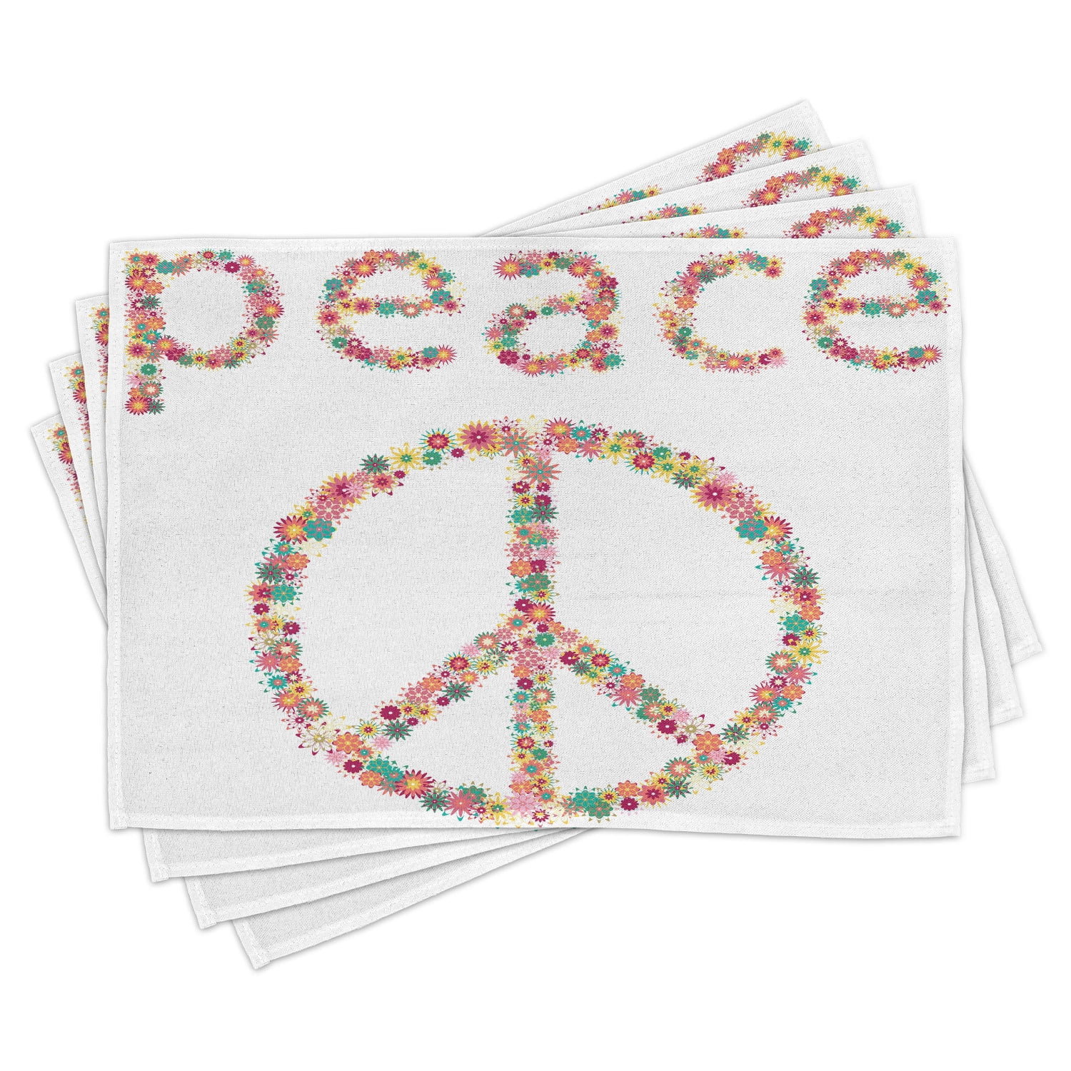 Ambesonne Summer Place Mats Set of 4, Peace Sign with Flower, Standard ...