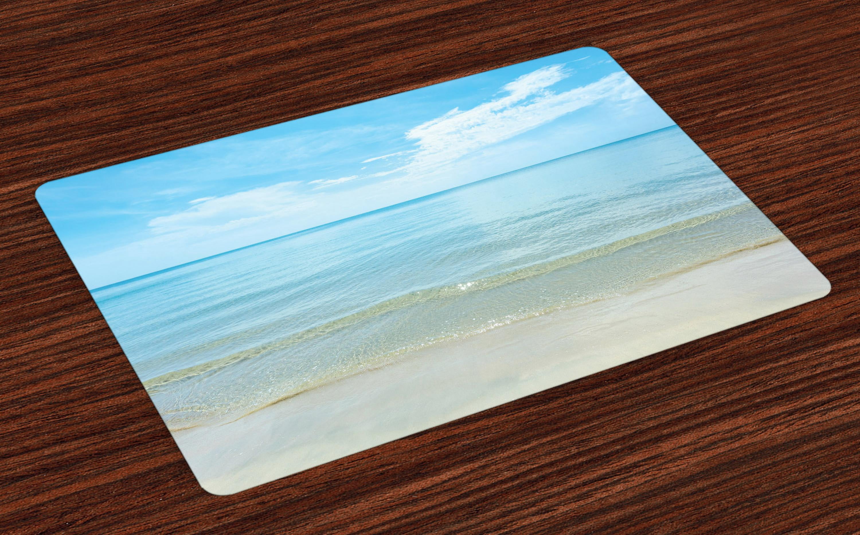 Ambesonne Summer Place Mats Set of 4, Sea Horizon Shore Beach, Standard ...