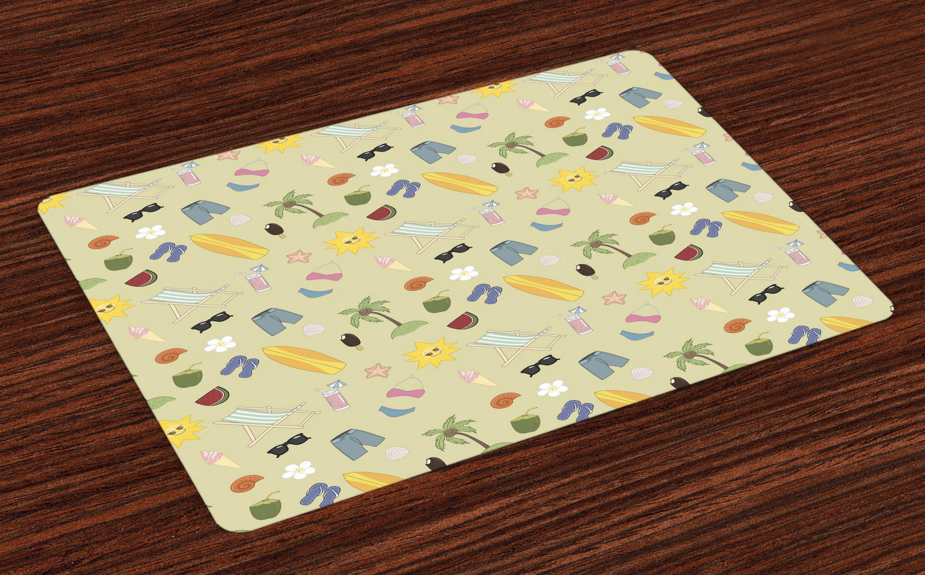 Ambesonne Summer Place Mats Set of 4, Travel Fun Exotic Beach, Standard ...
