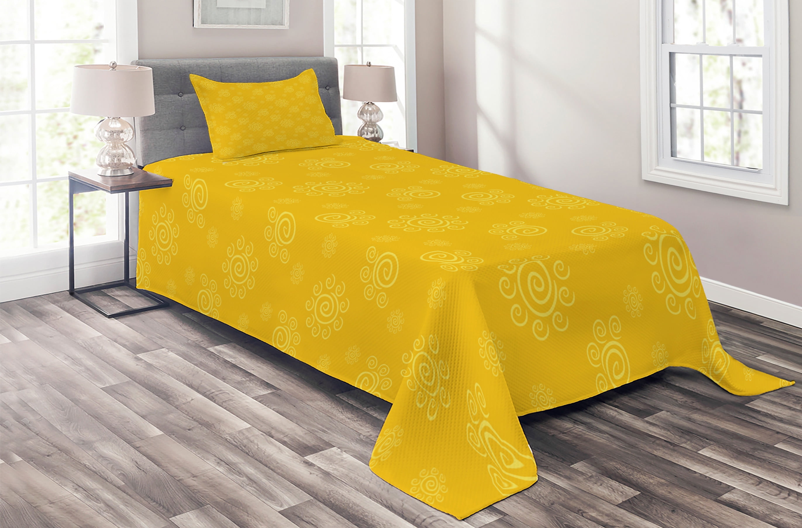 Ambesonne Summer Quilted Coverlet 2 Pcs, Sun Solar Sketchy, Twin Size ...